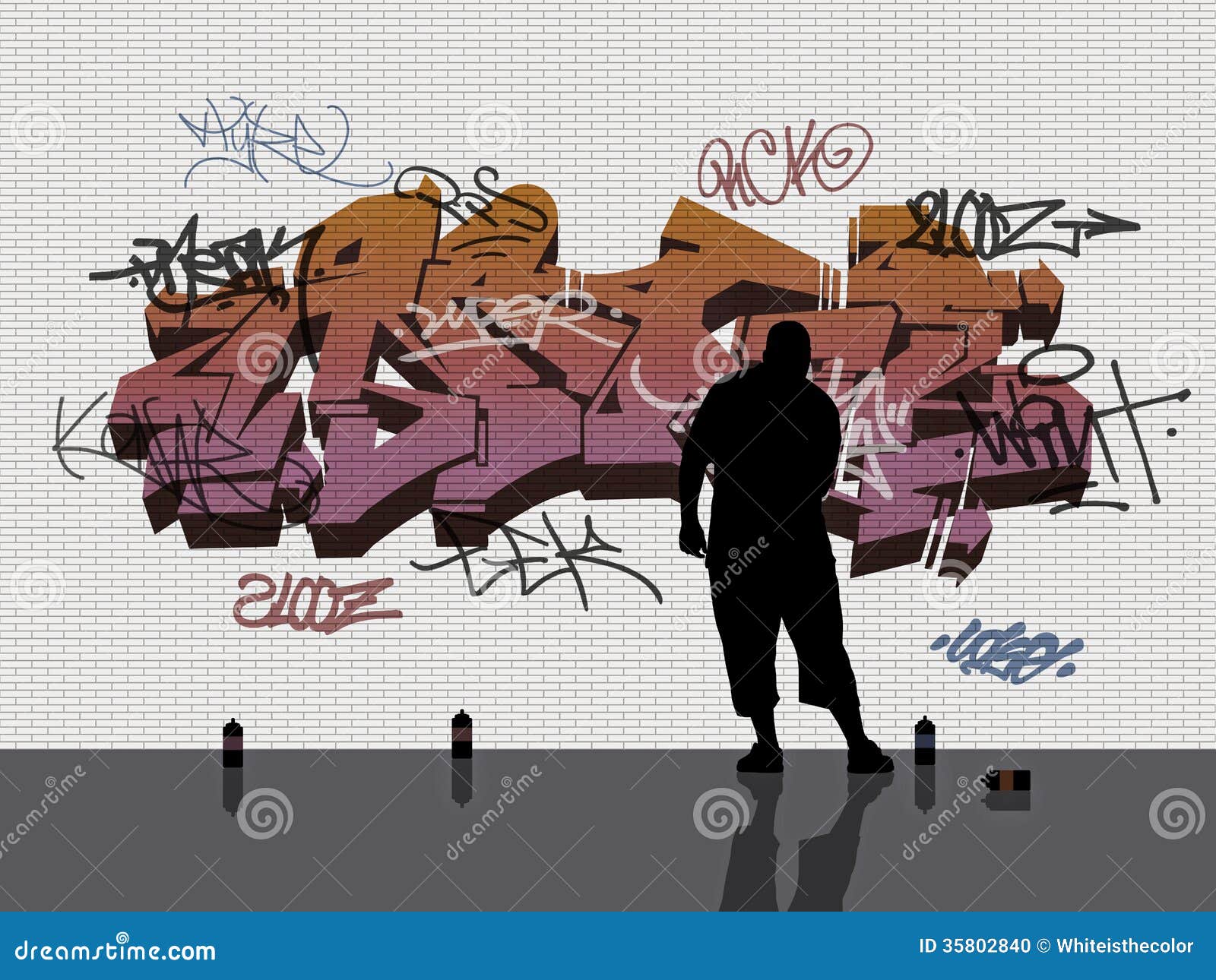 Man Tagging a White Brick Wall Stock Illustration - Illustration of ...