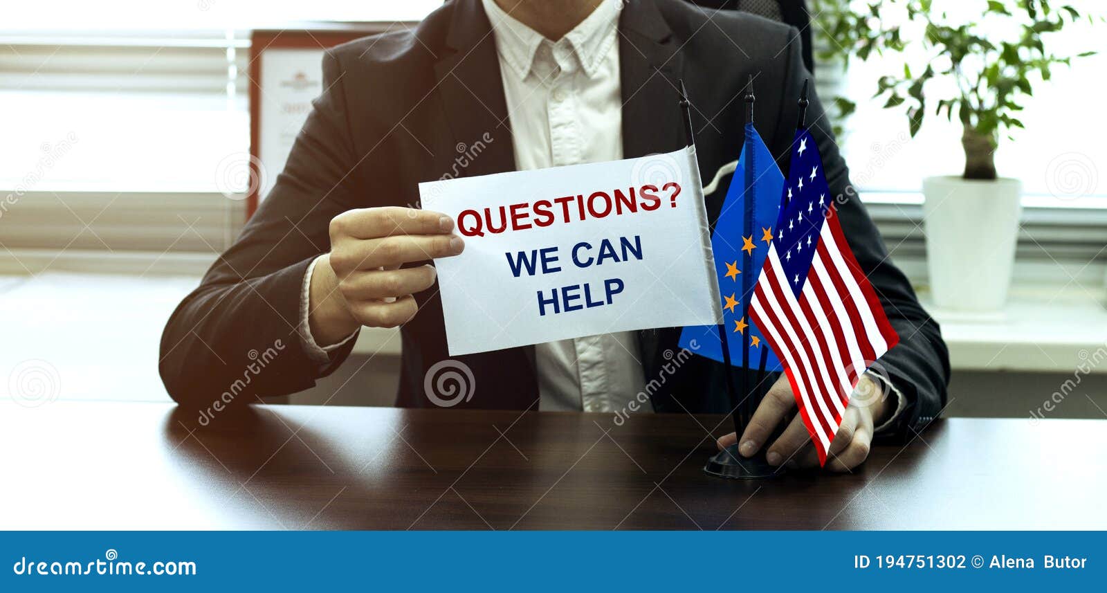 Man Take A Flag With Text Questions We Can Help With Flags On The ...
