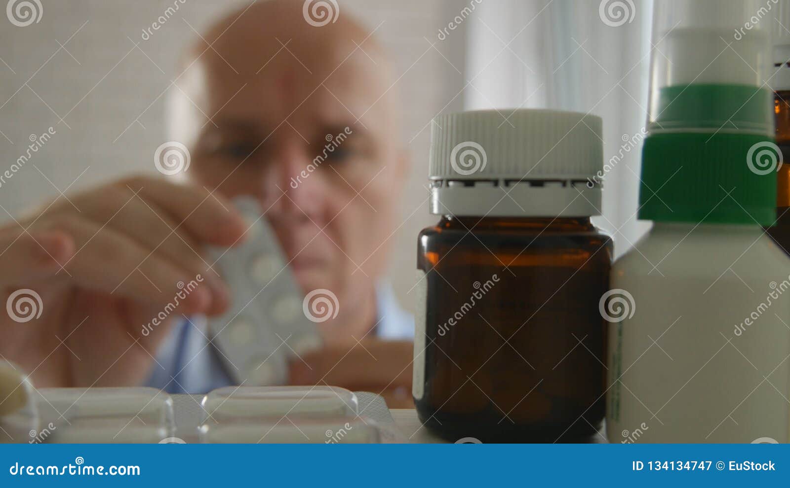 Man Take Medicine Choose Some Pills from the Table Stock Image - Image ...