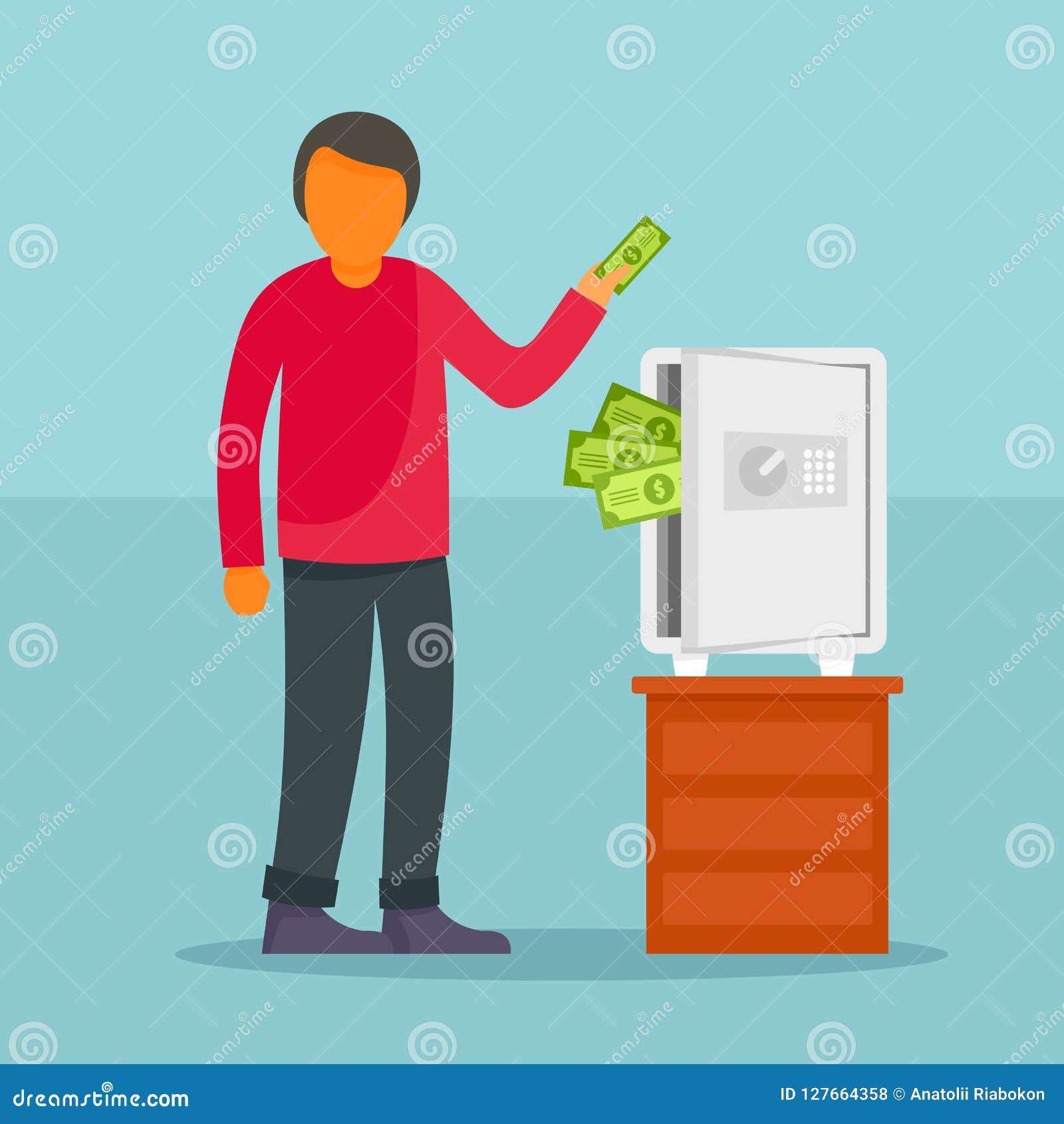 Man Take Money from Safe Concept Background, Flat Style Stock Vector ...