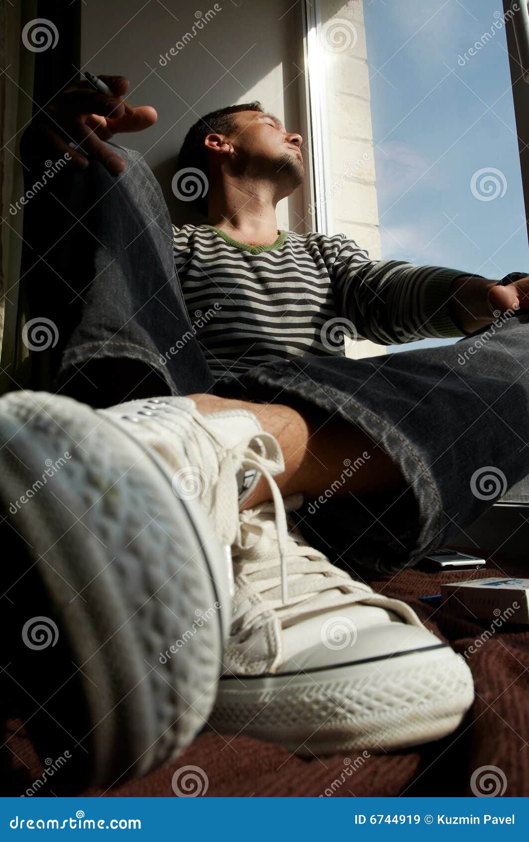 Man Take a Rest on Windowsills Stock Image - Image of mystery ...
