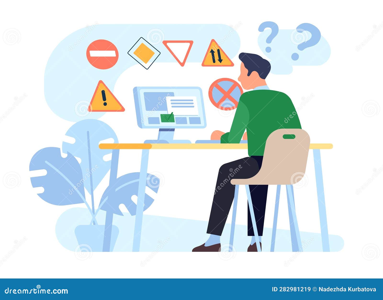 Man Takes His Driving Test while Sitting Behind Computer Screen. Guy ...