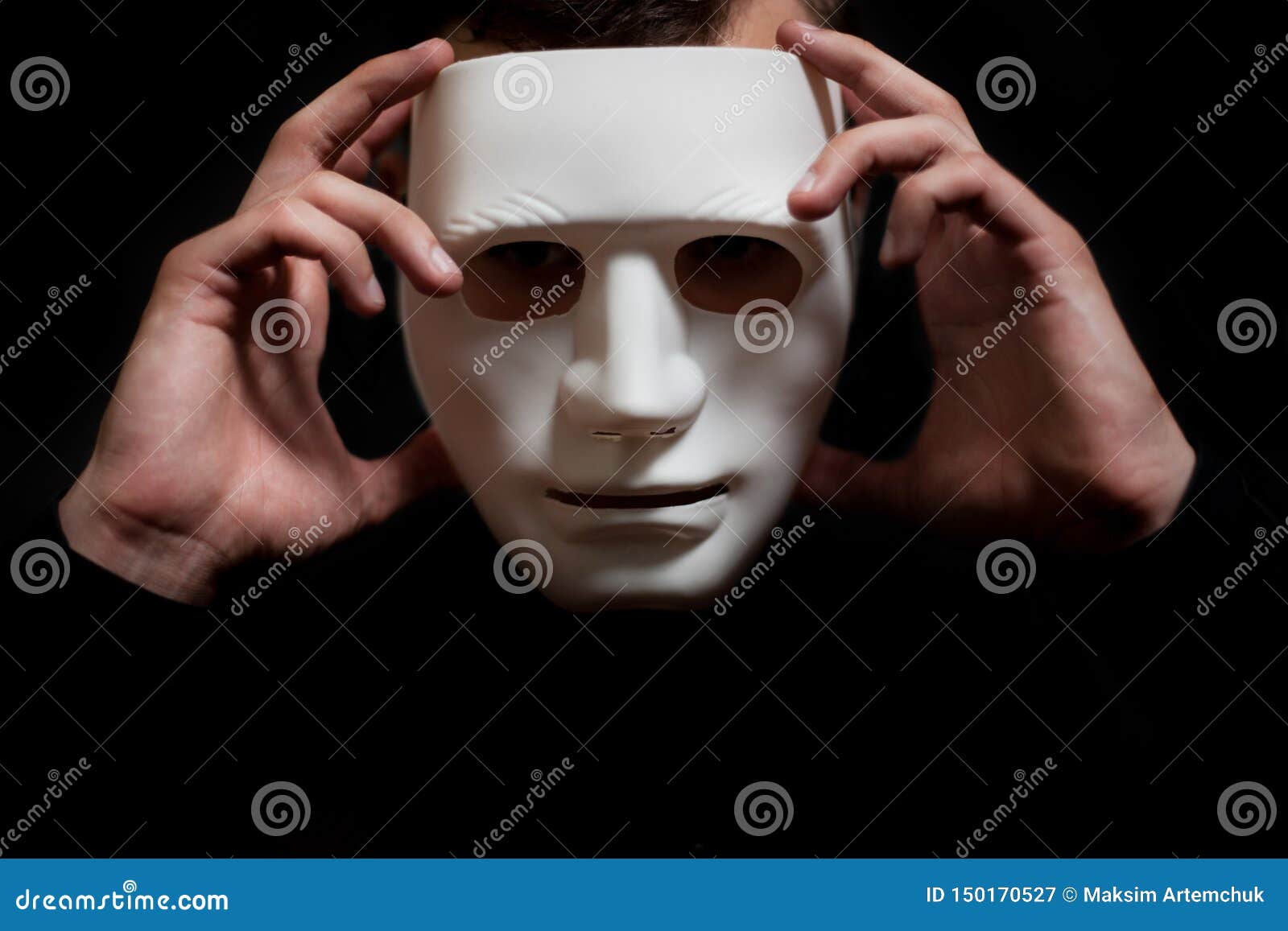 The Man Takes Off the White Mask from His Face Stock Image - Image of ...