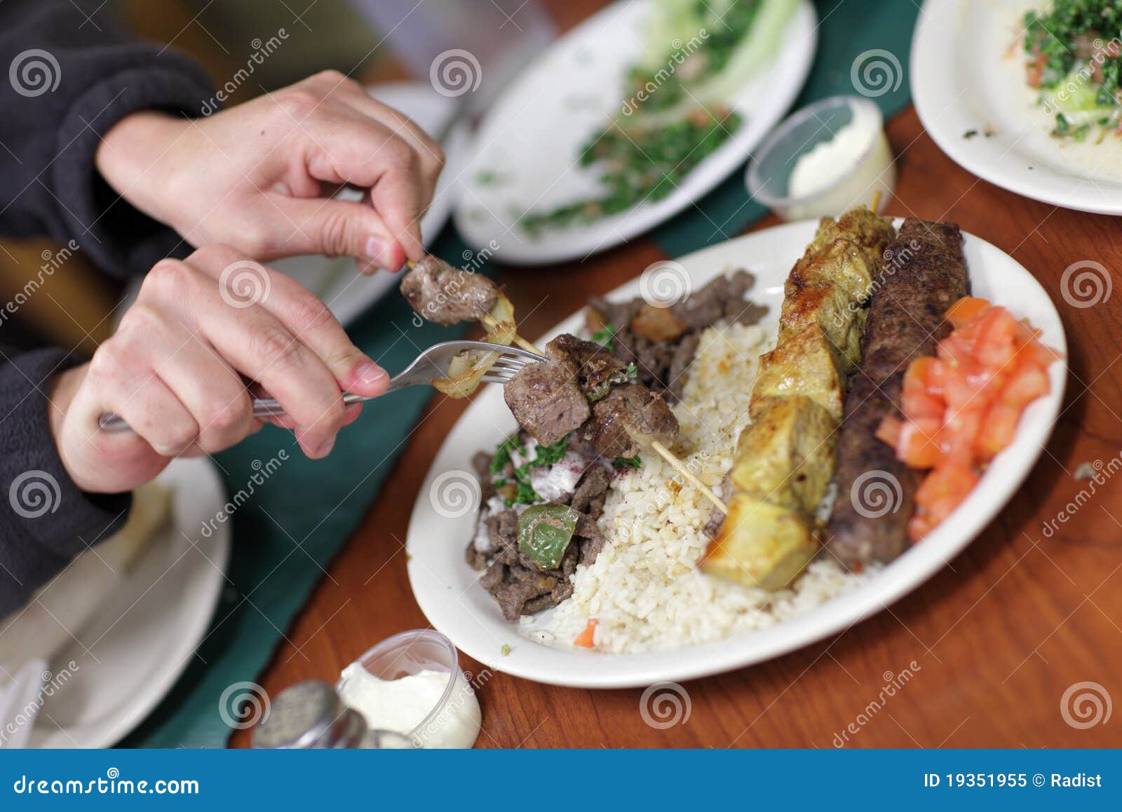 Man takes piece of kebab stock image. Image of fresh - 19351955