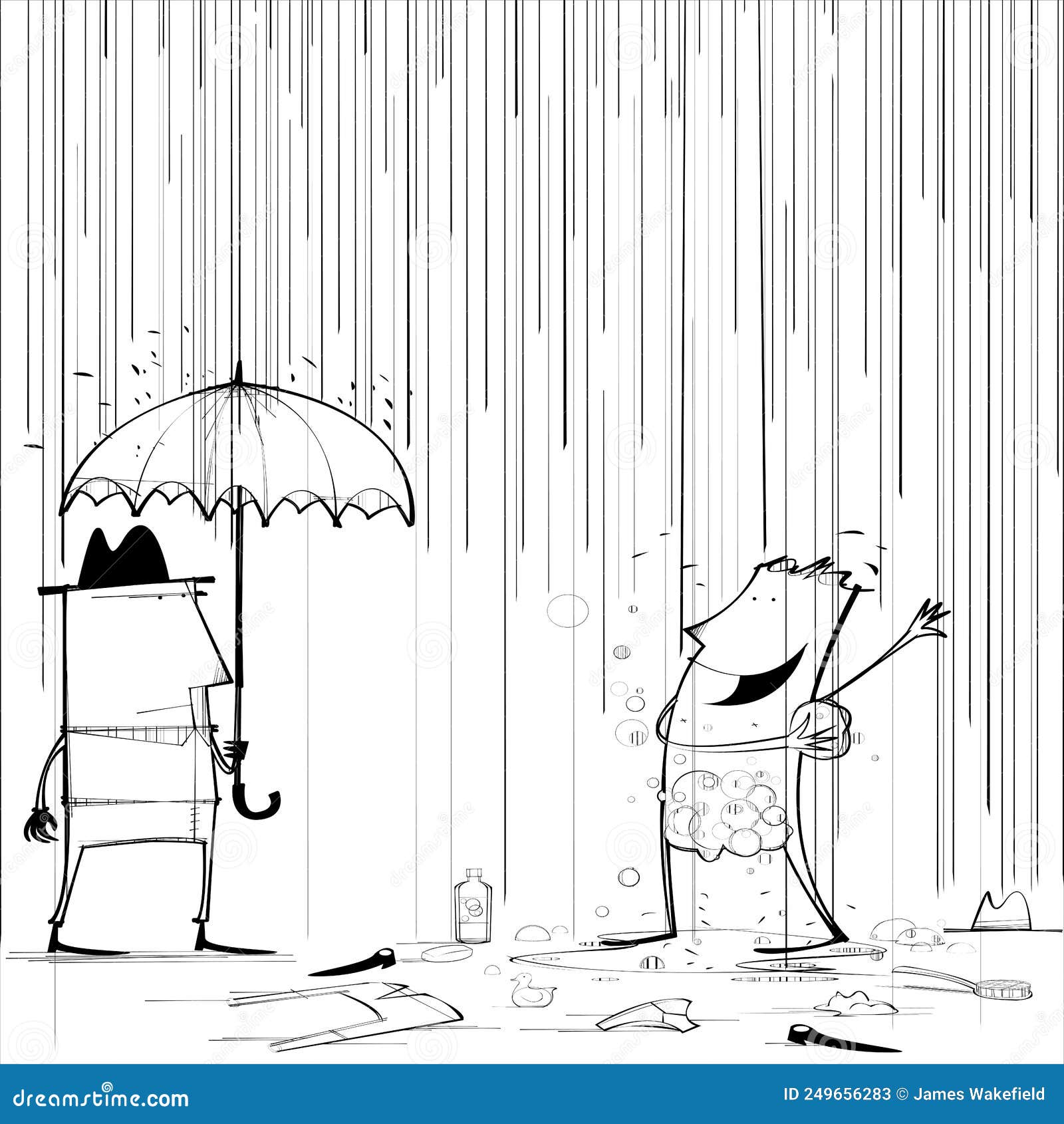Man Takes a Shower in the Rain Stock Vector - Illustration of rain ...
