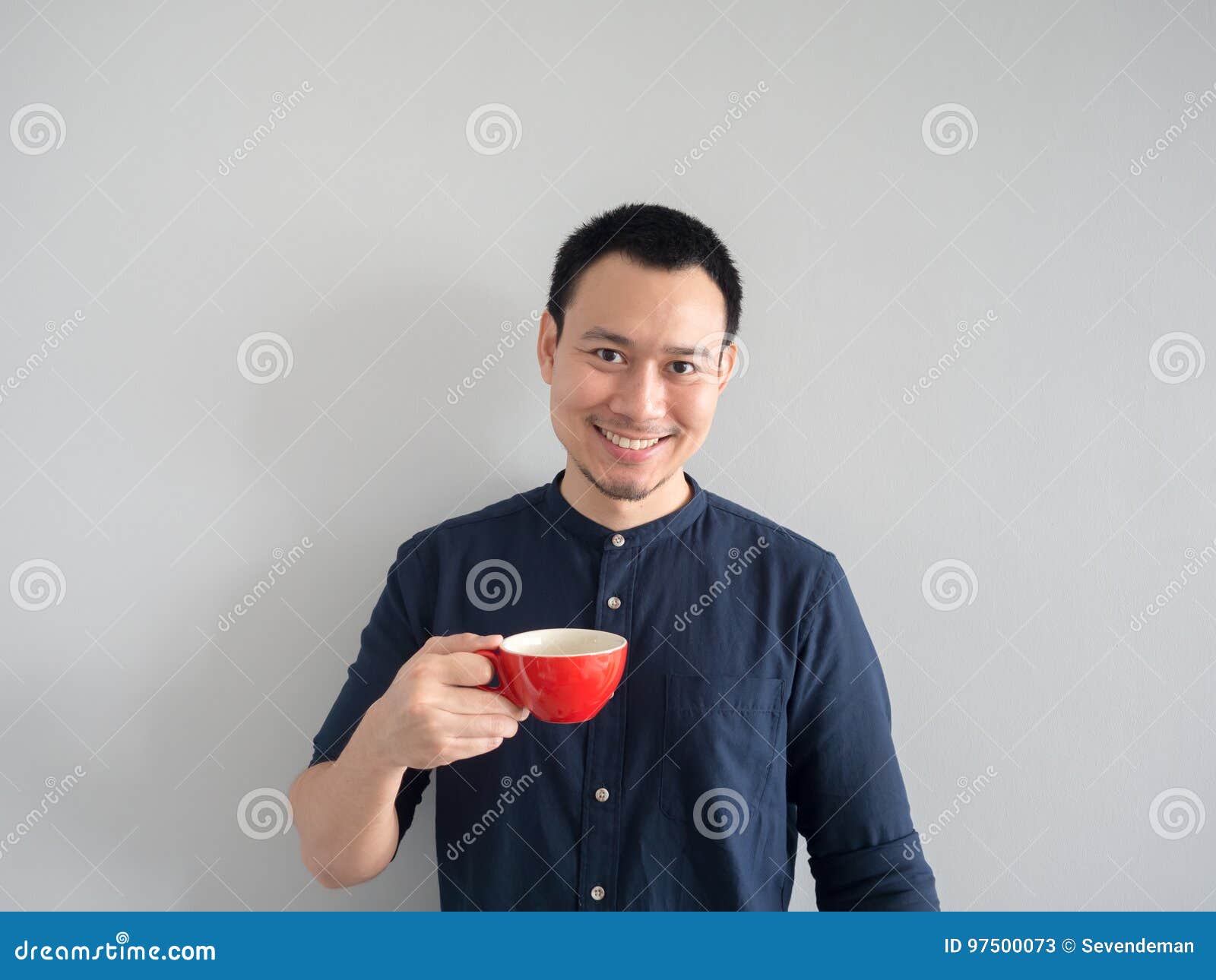 Man Takes a Sip of Coffee in Red Cup. Stock Image - Image of leisure ...
