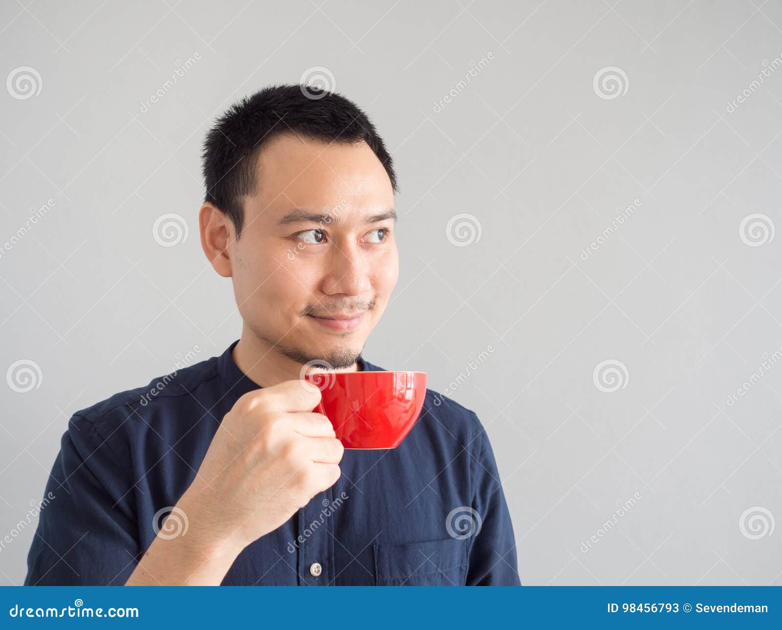 Man Takes a Sip of Coffee in Red Cup. Stock Image - Image of cafe ...
