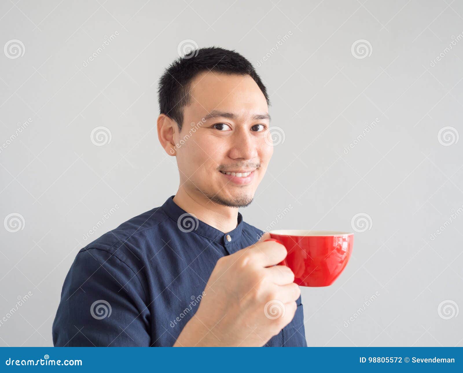 Man Takes a Sip of Coffee in Red Cup. Stock Photo - Image of break ...