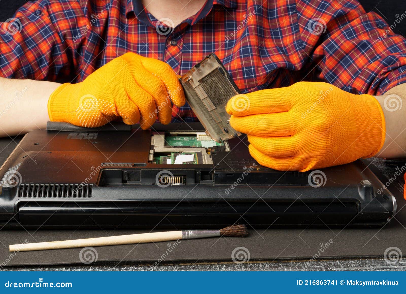 The Man is Taking Apart the Laptop. Computer Service and Repair Stock ...