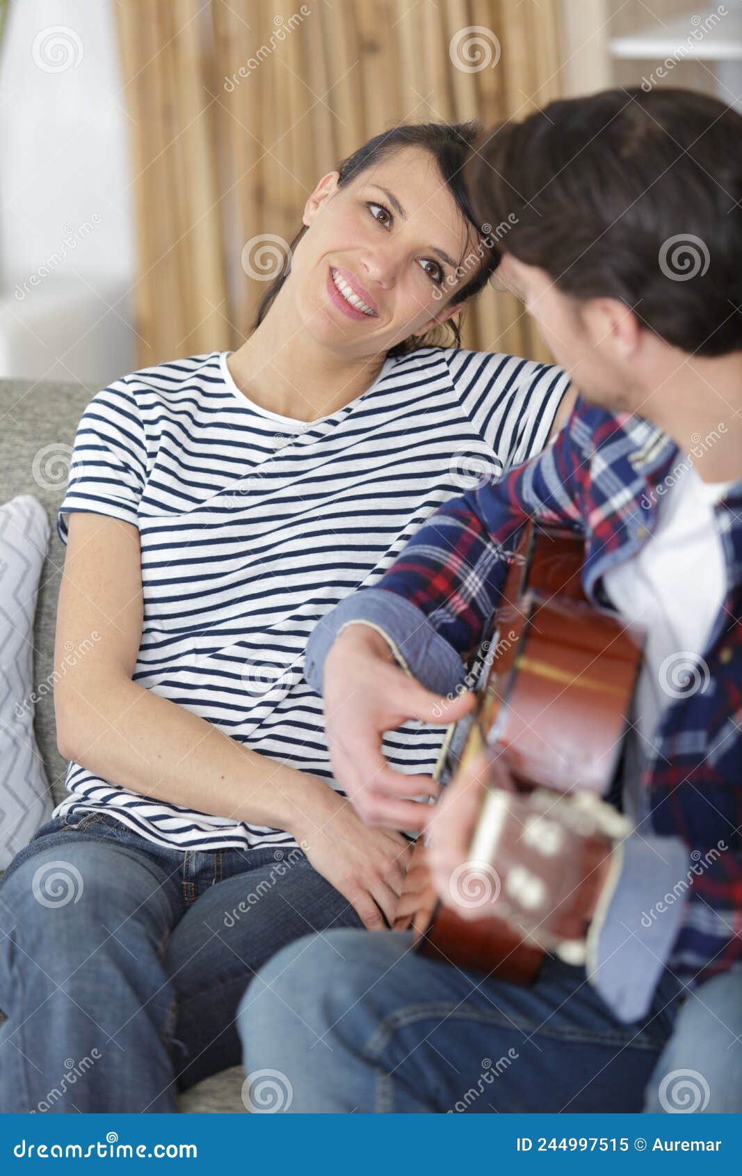Man Taking Care Sick Girlfriend on Sofa Stock Image - Image of house ...