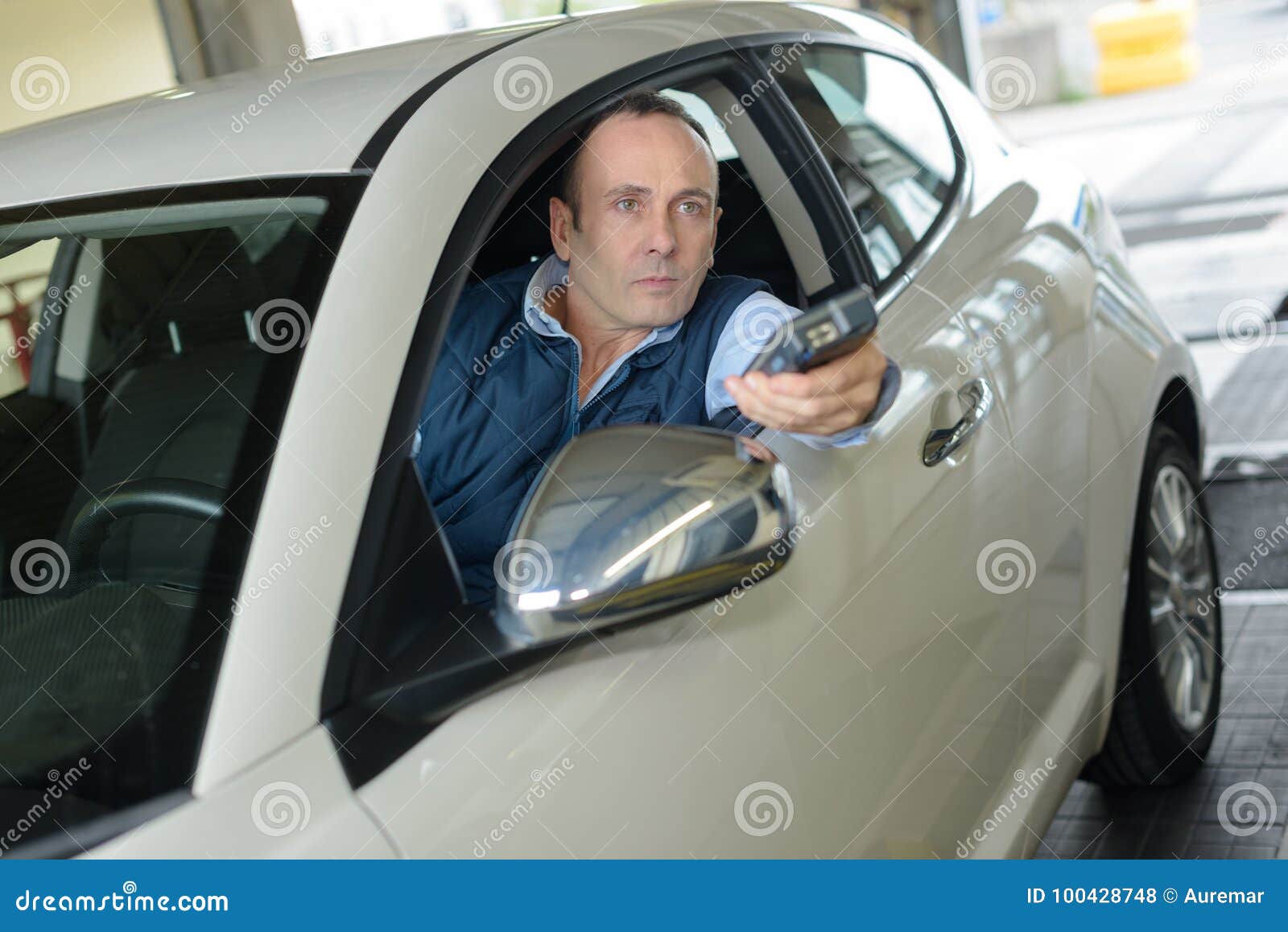 Man taking care new car stock photo. Image of present - 100428748