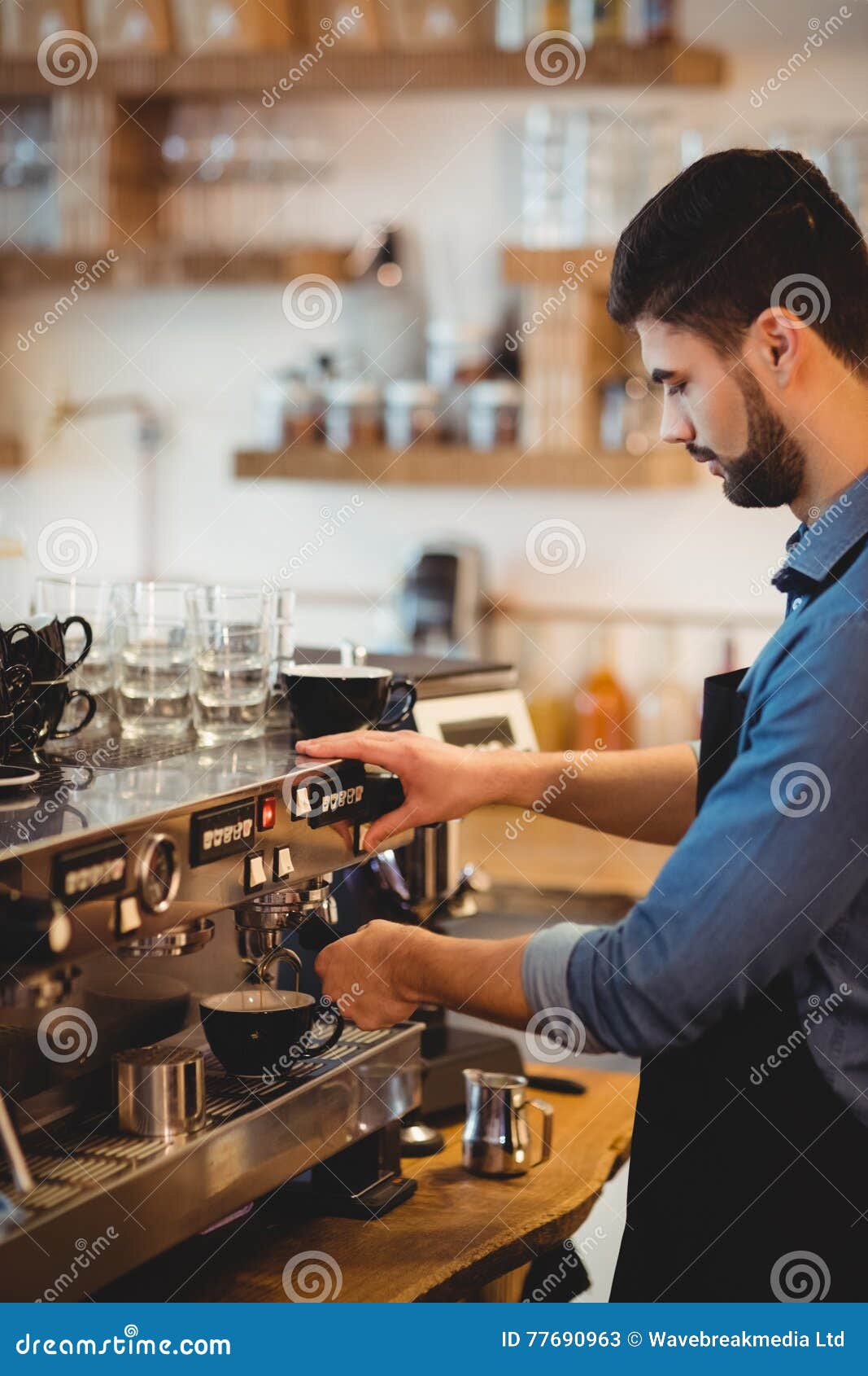 Man Taking Coffee from Espresso Machine Stock Image - Image of office ...