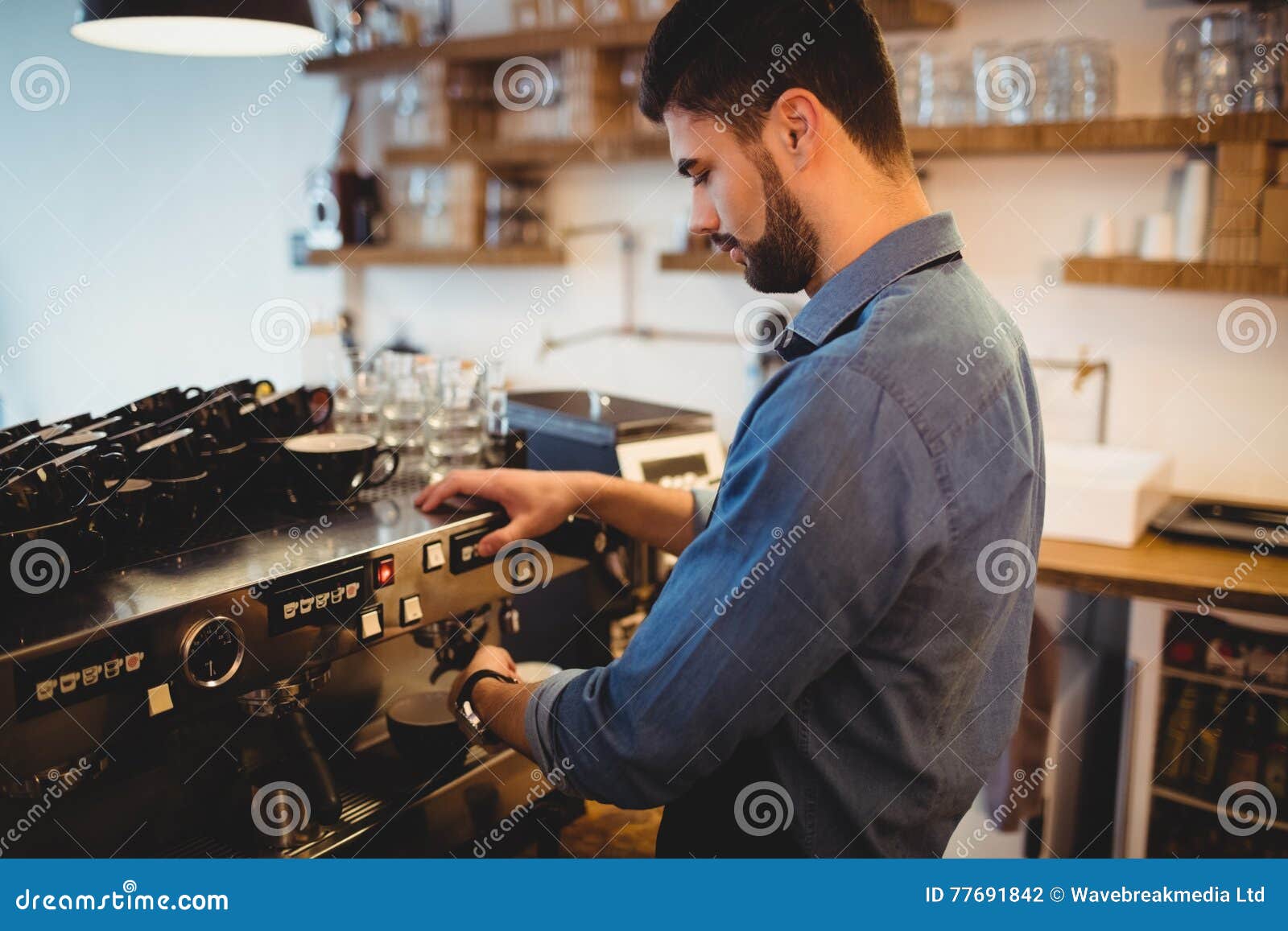 Man Taking Coffee from Espresso Machine Stock Photo - Image of ...