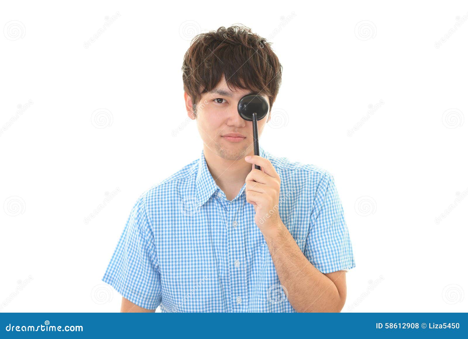 Man taking an eye test stock photo. Image of joyful, entrepreneur ...