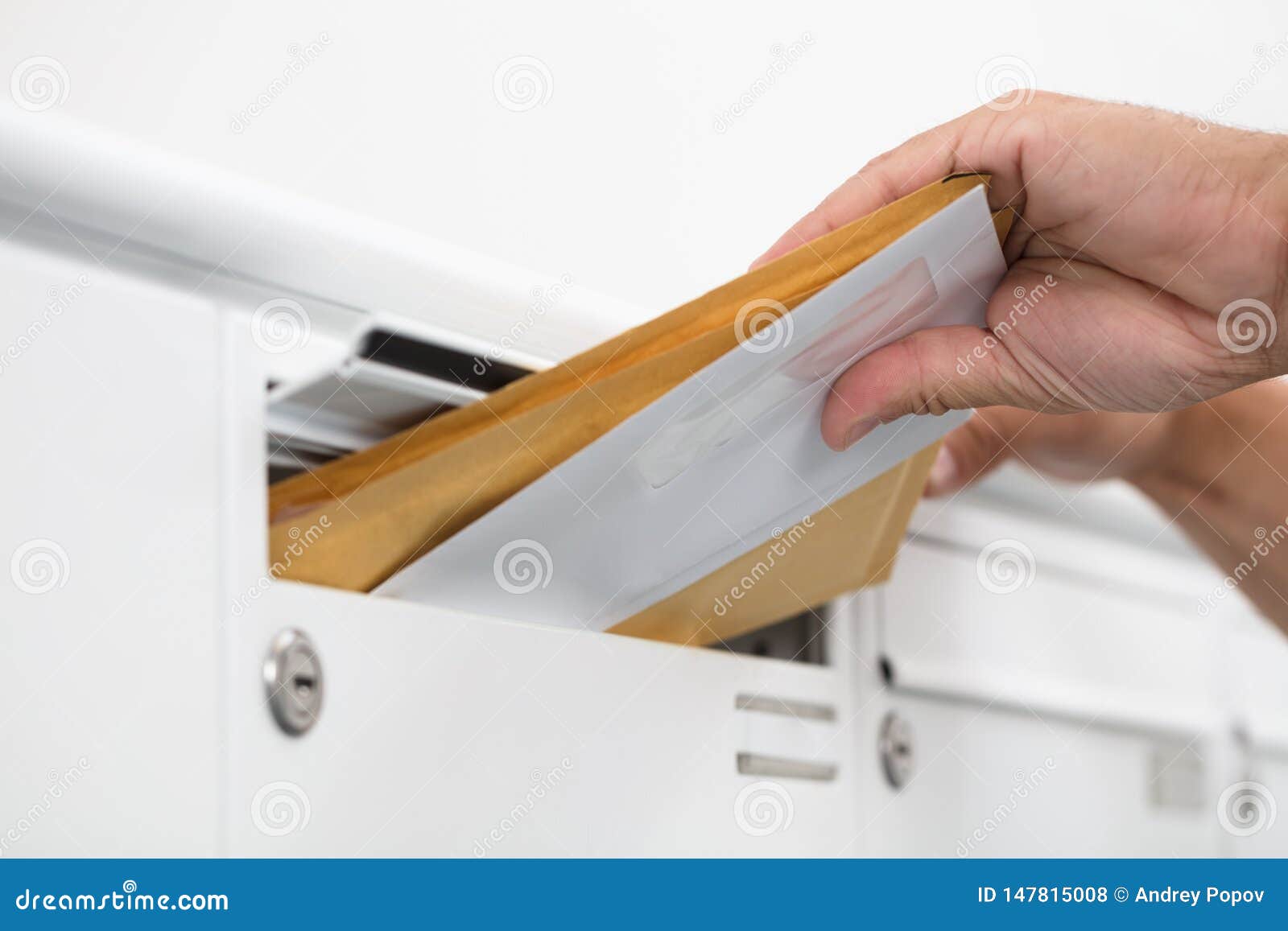 Man Taking Letters from Mailbox Stock Photo - Image of communication ...