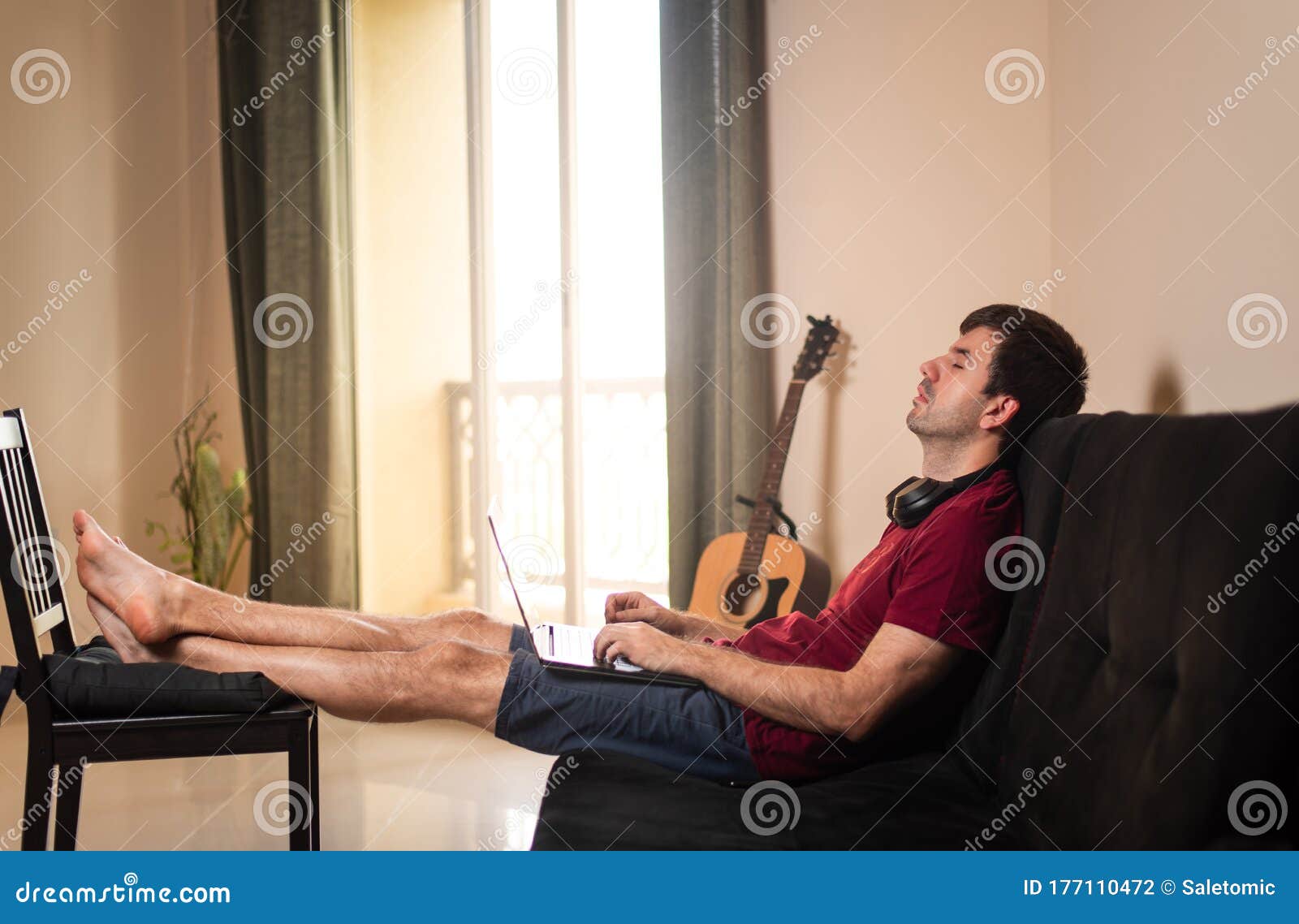 Man Taking Nap while Working from Home Stock Photo - Image of comfort ...