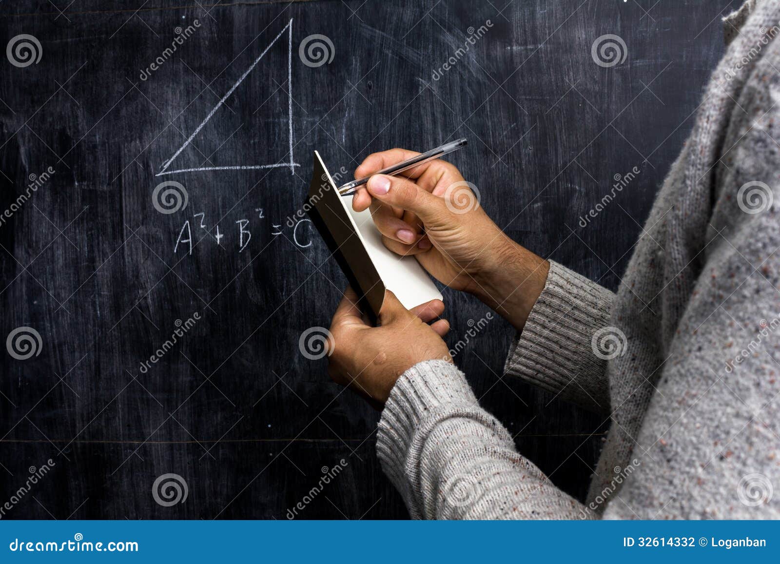 Man Taking Notes of Math Theorem on Blackboard Stock Photo - Image of ...