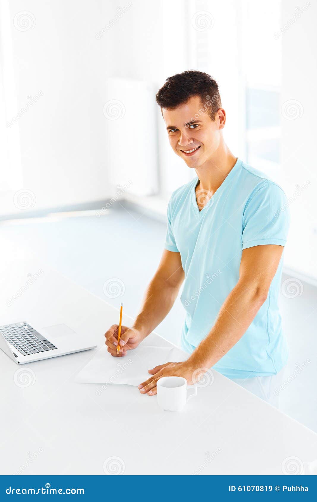 Man Taking Notes, Smiling and Looking at the Camera Stock Image - Image ...