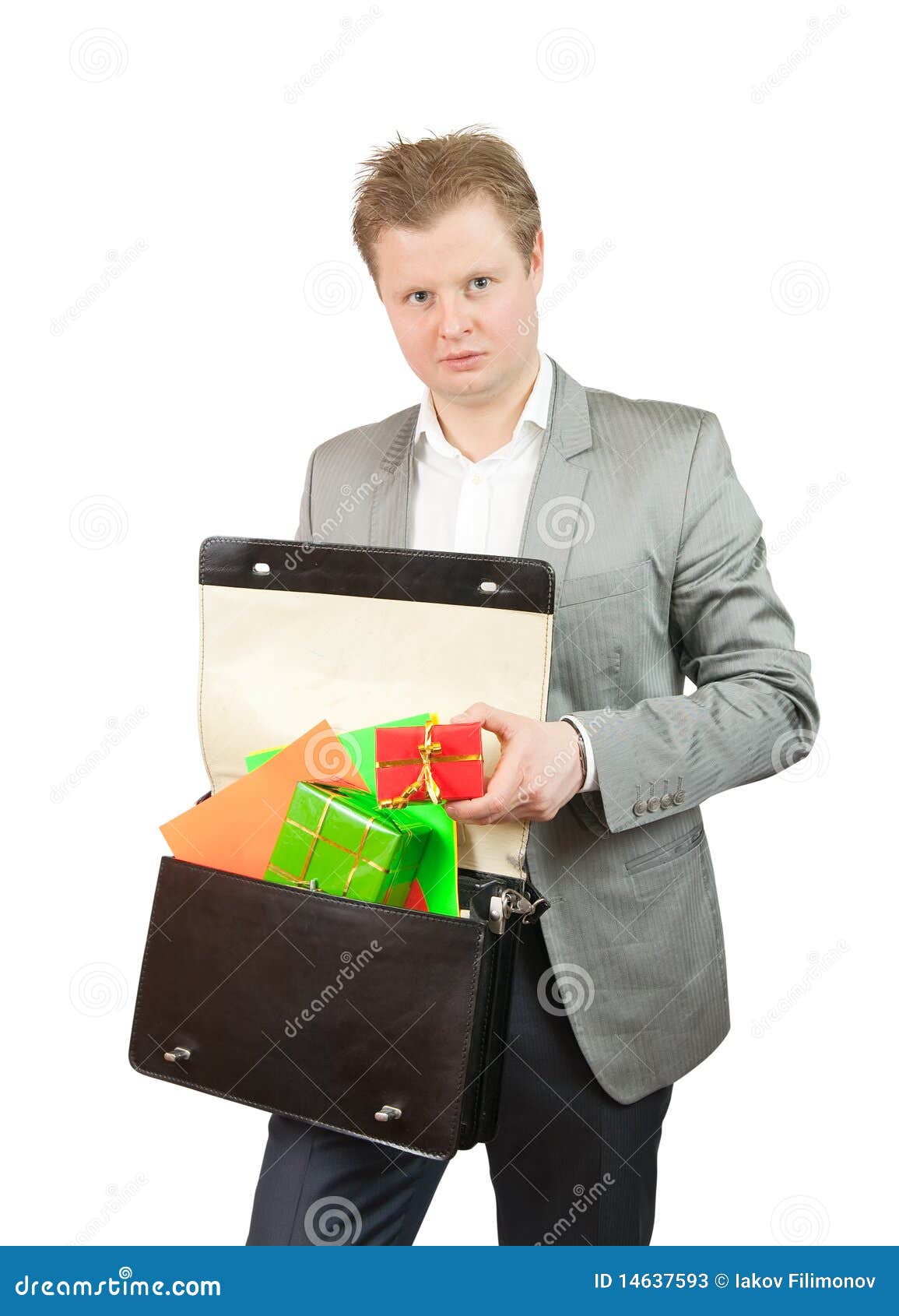 Man is Taking Out Present Box from Case Stock Image - Image of model ...