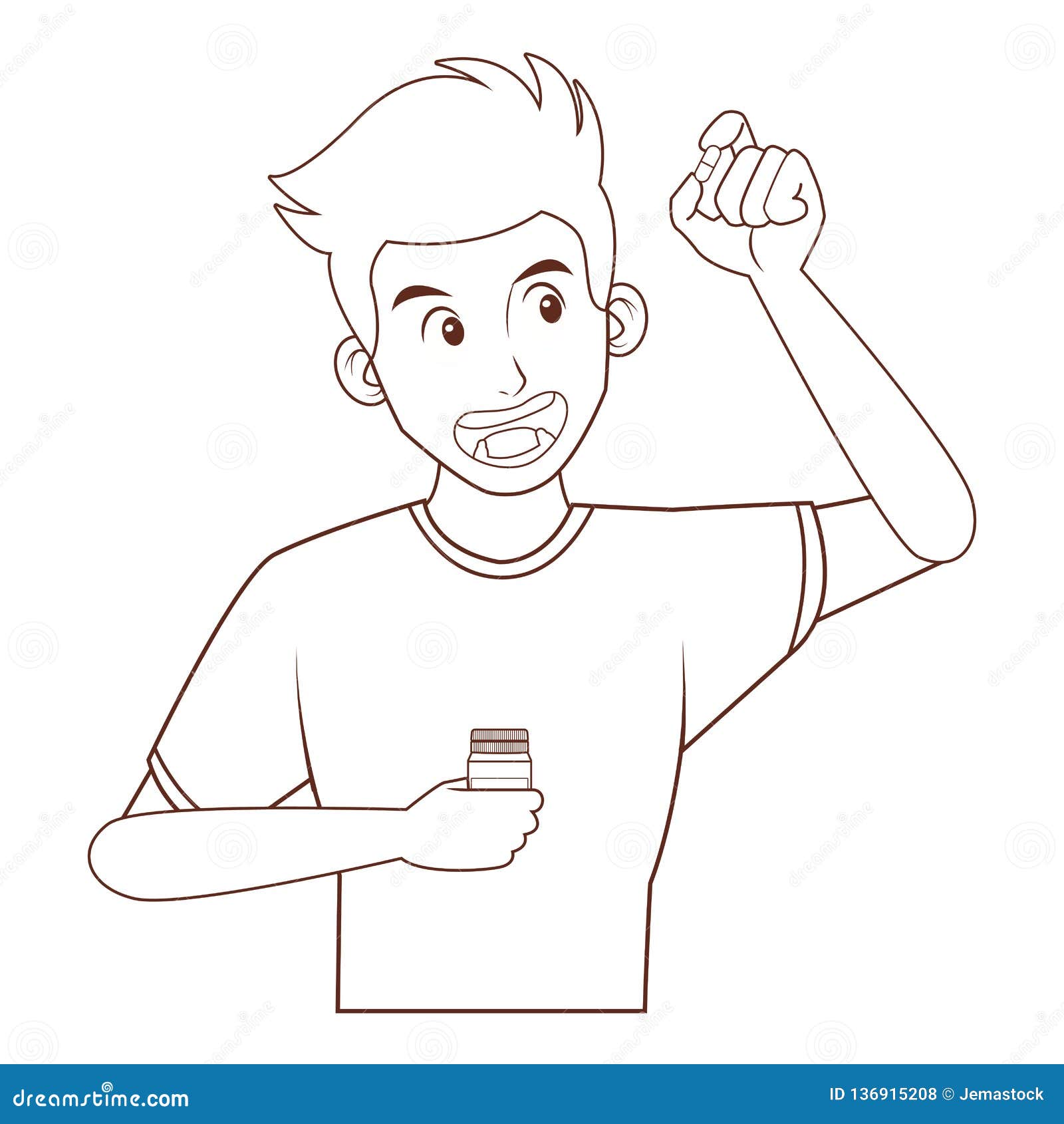 Man taking a pill stock vector. Illustration of black - 136915208