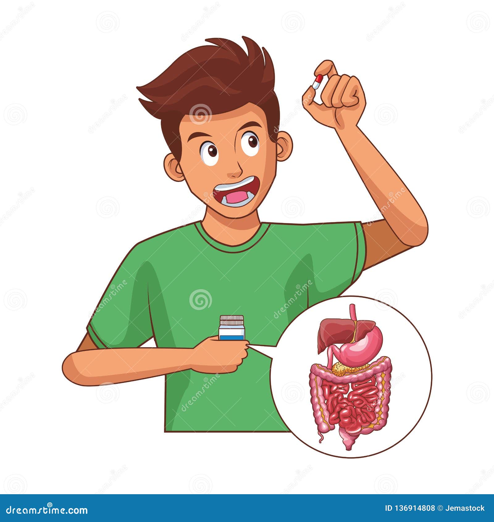 Man taking a pill stock vector. Illustration of care - 136914808