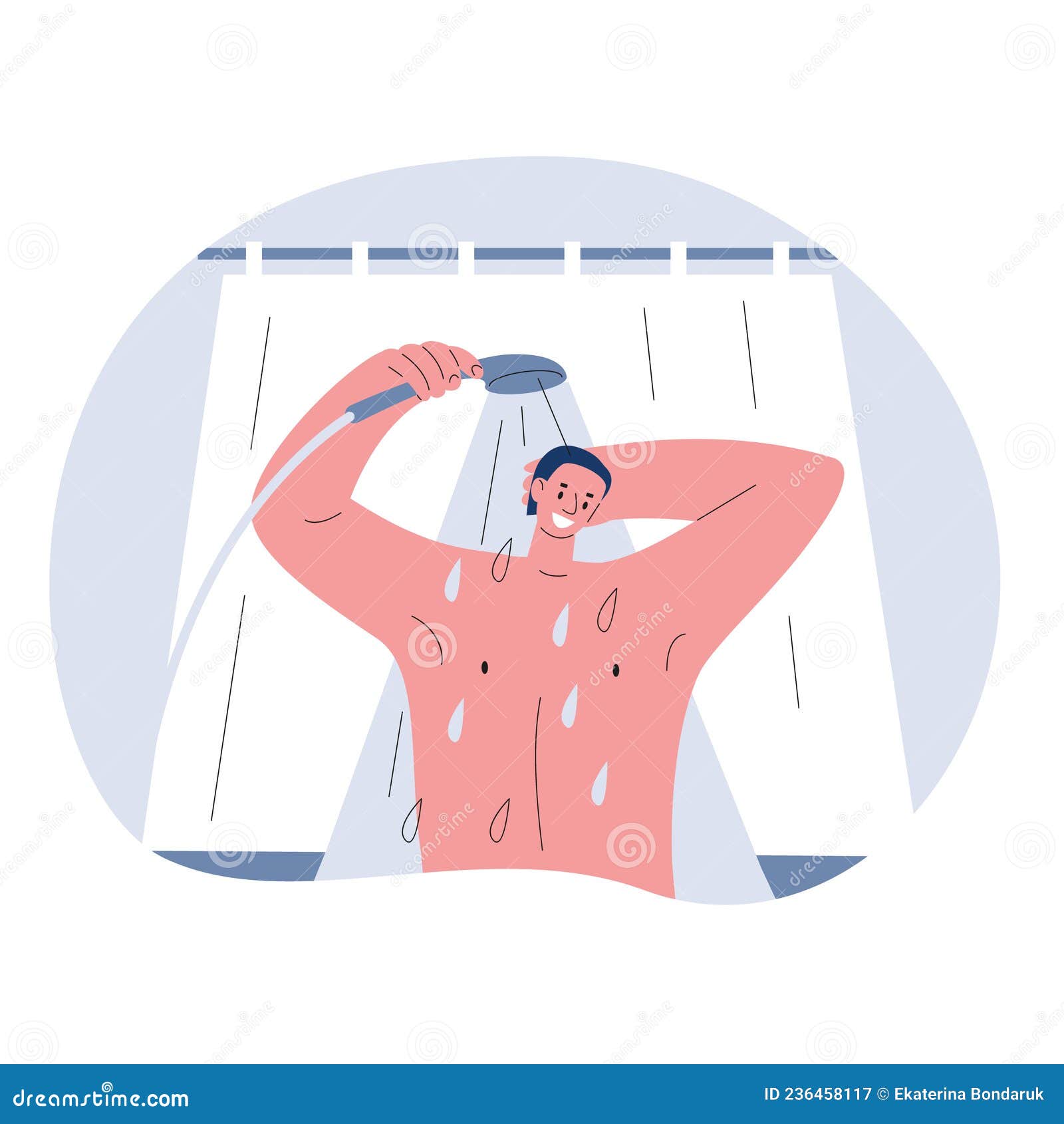 Man Taking a Shower. Vector Illustration in Flat Style. Stock Vector ...