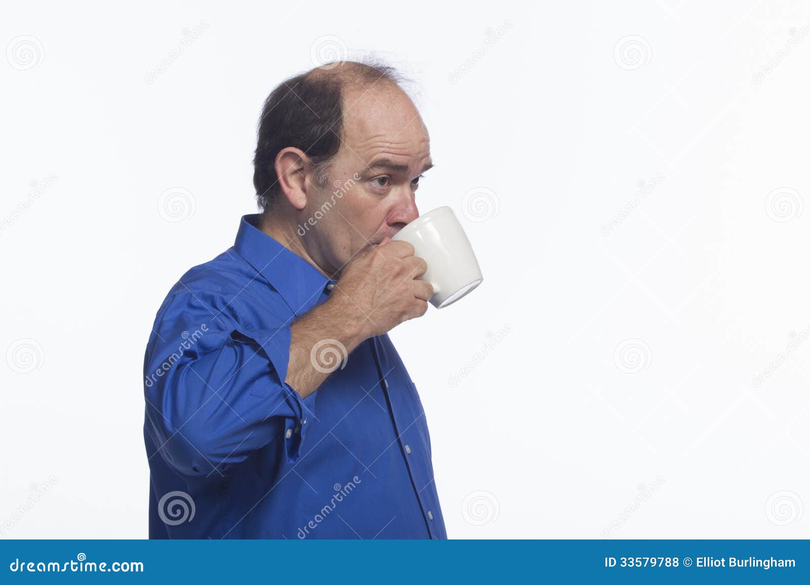 Man Taking a Sip from Coffee Mug, Horizontal Stock Photo - Image of ...