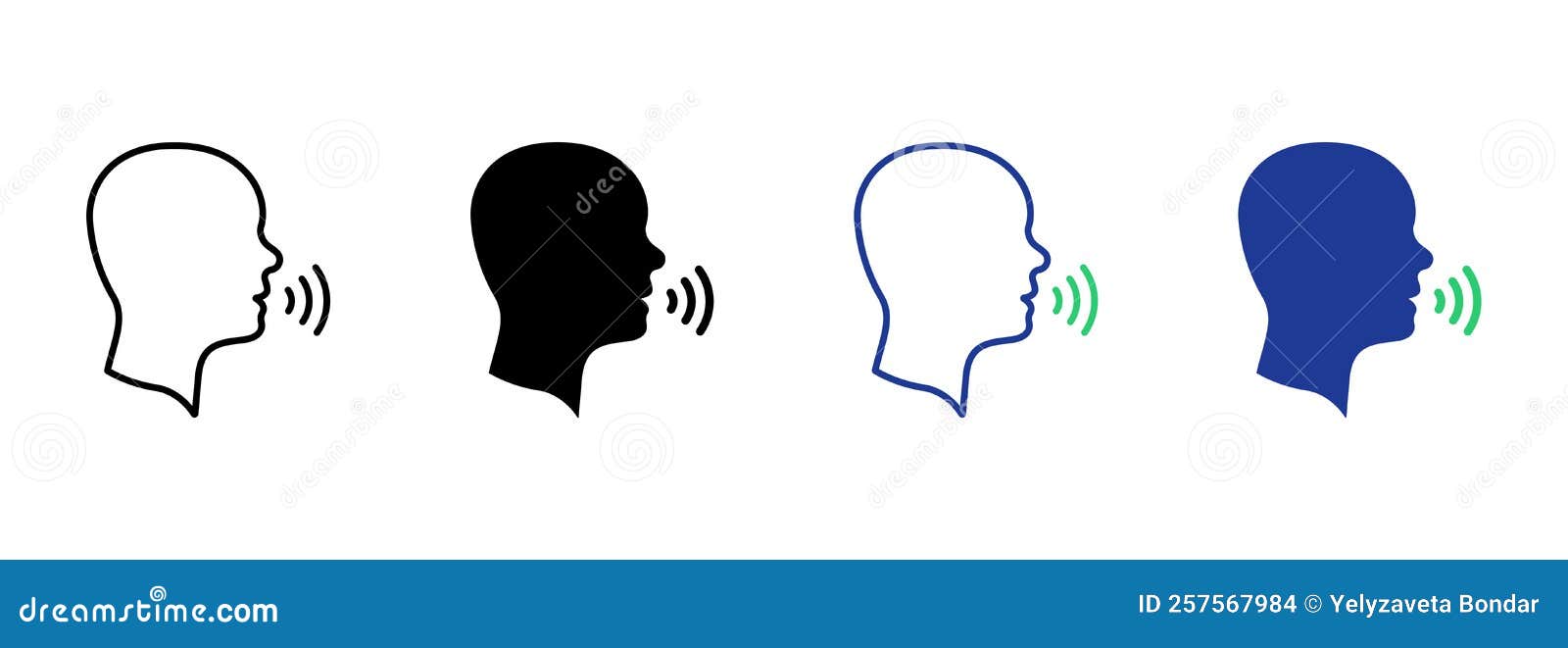 Man Talk Silhouette and Line Icon. Voice Command with Sound Waves ...