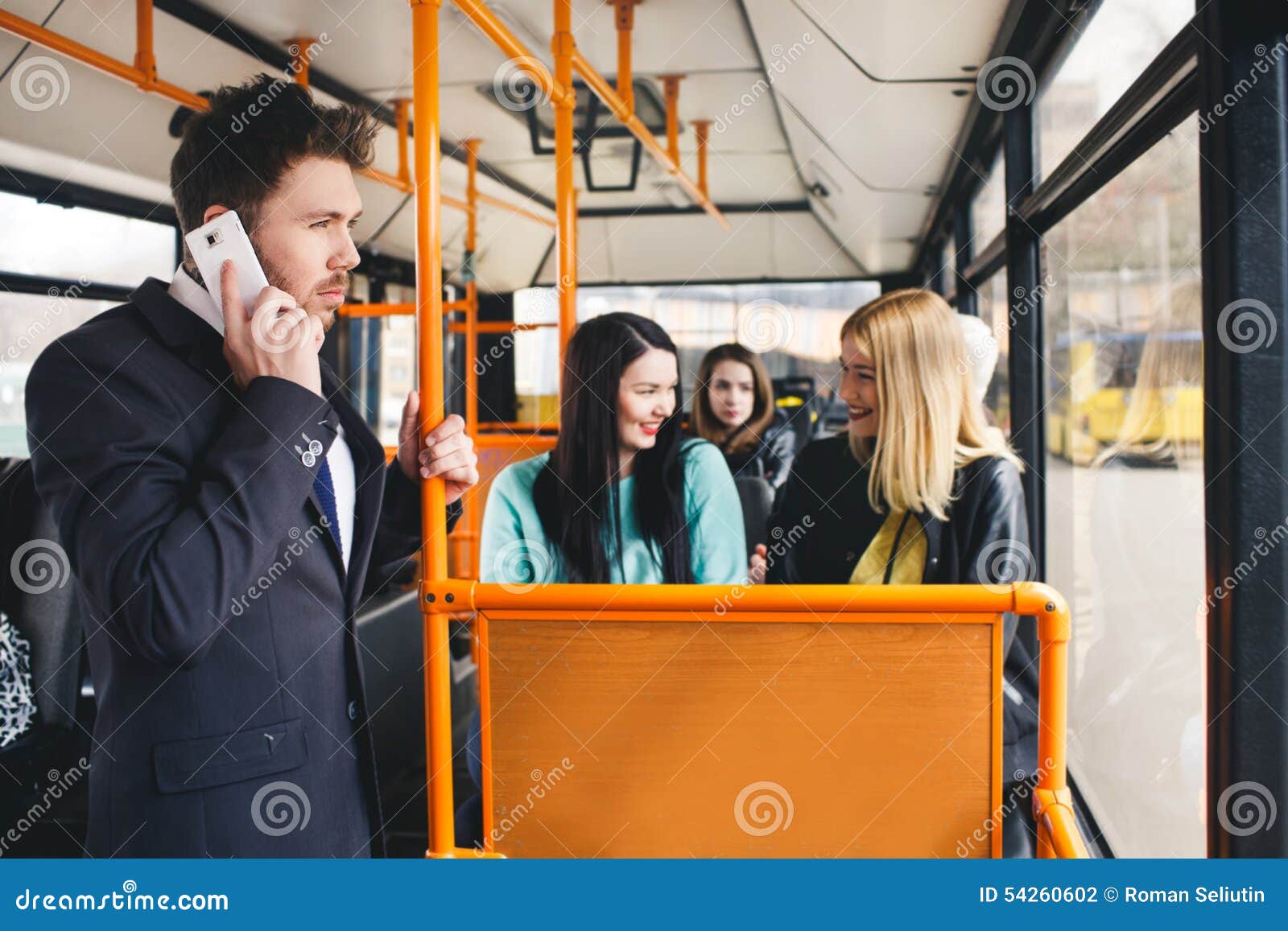 Man Talking on Cell Phone, Public Transportation Stock Photo - Image of ...