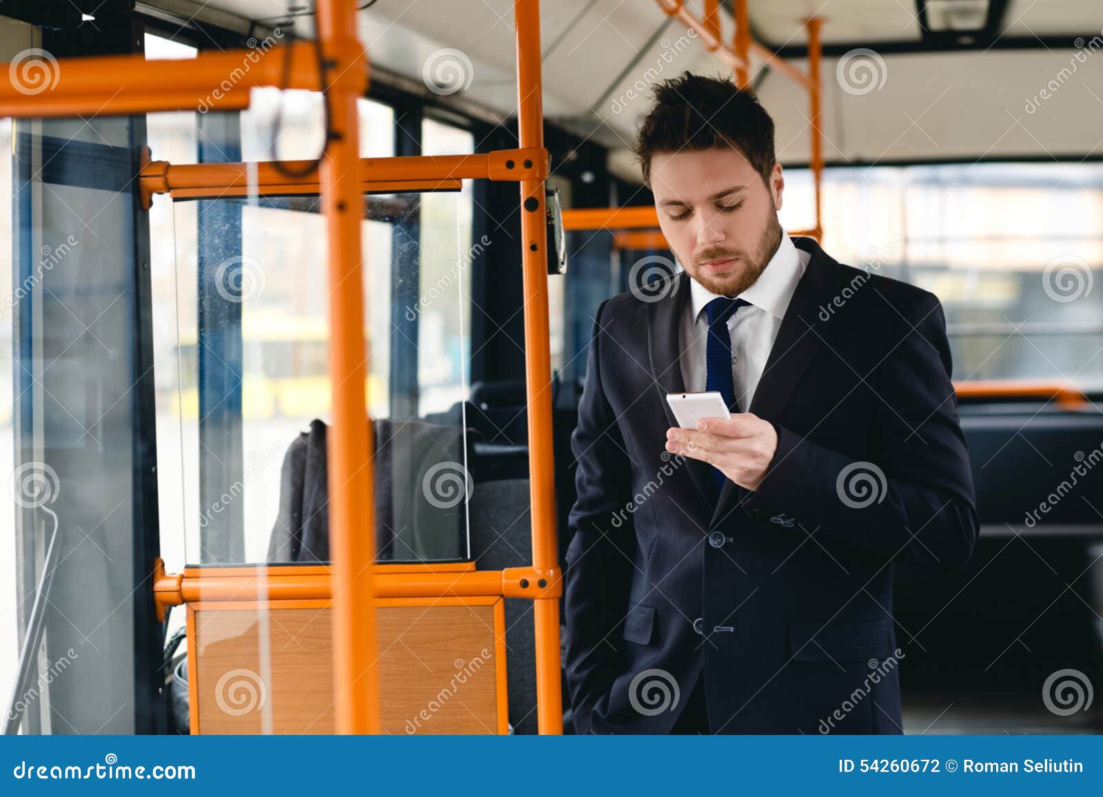 Man Talking on Cell Phone, Public Transportation Stock Photo - Image of ...