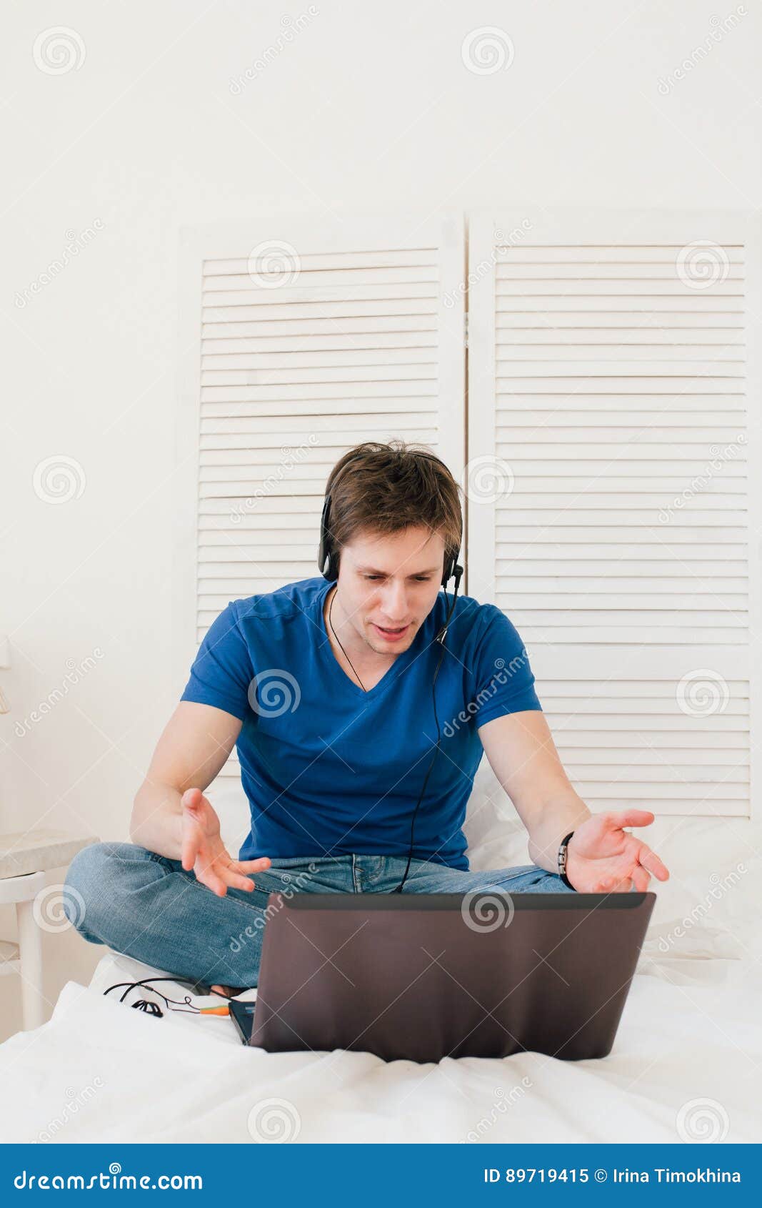 Man Talking Online Via Video Chat Stock Image - Image of computer ...