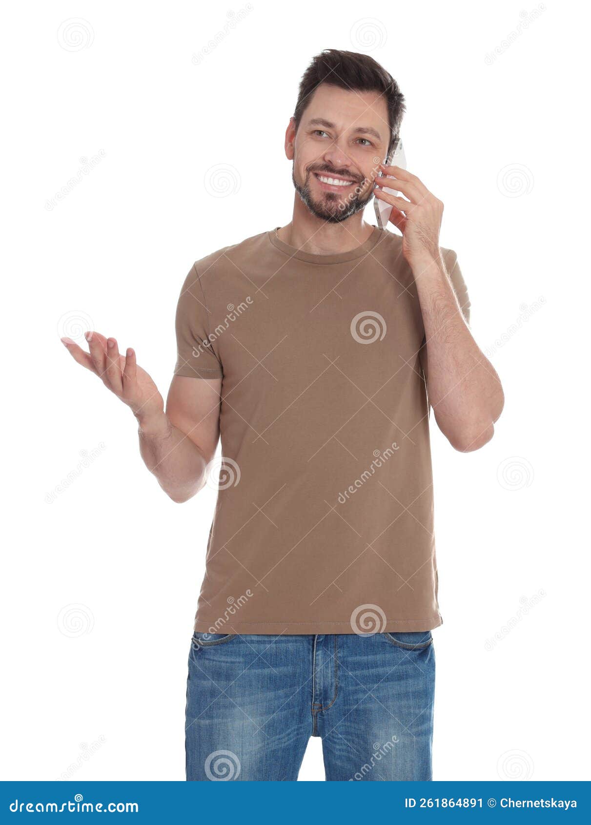 Man Talking on Phone Against White Background Stock Image - Image of ...