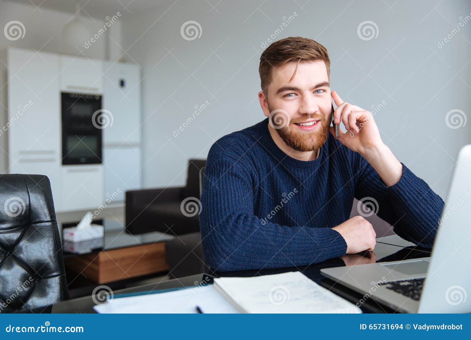 Man Talking on the Phone at Home Stock Photo - Image of casual, calling ...