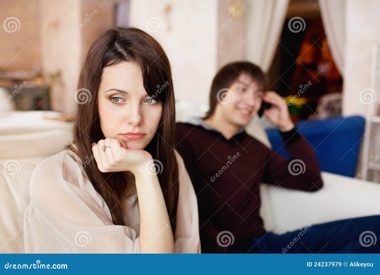 Man Talking on the Phone and Ignores the Girl Stock Image - Image of ...