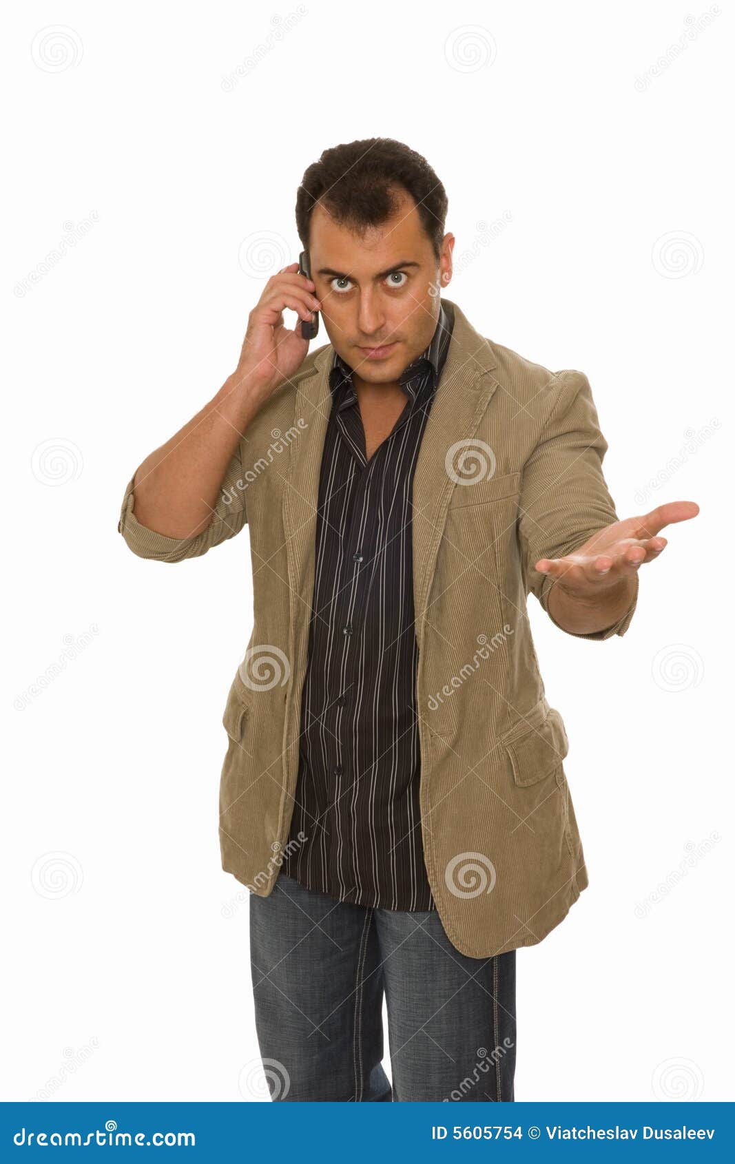 Man Talking on the Phone and Reaching Out His Hand Stock Photo - Image ...