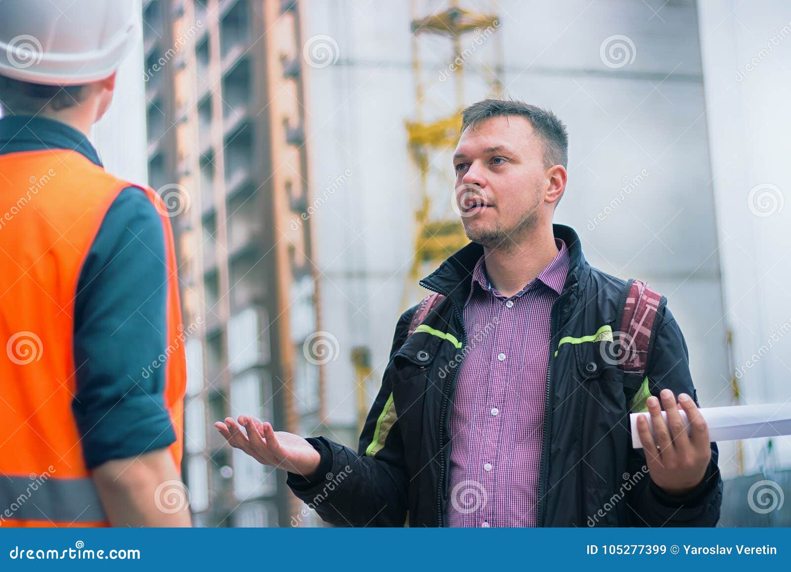 Man Talking about Problems at Construction Project To Engineer. Stock ...