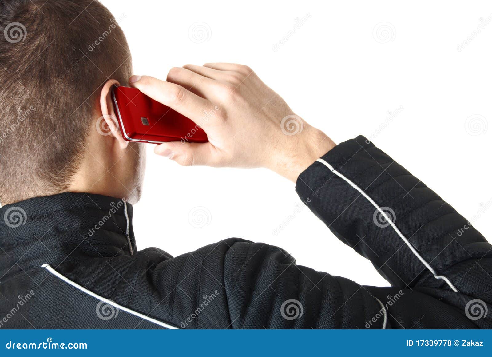 Man is Talking on Red Smart Phone | Isolated Stock Photo - Image of ...