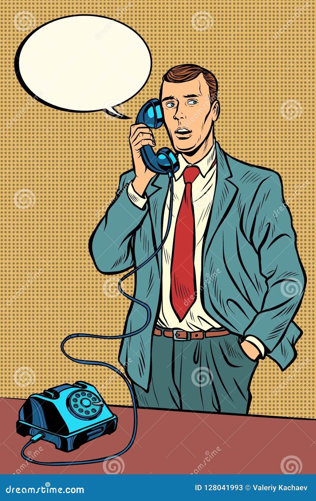 Man Talking on a Retro Phone Stock Vector - Illustration of ...