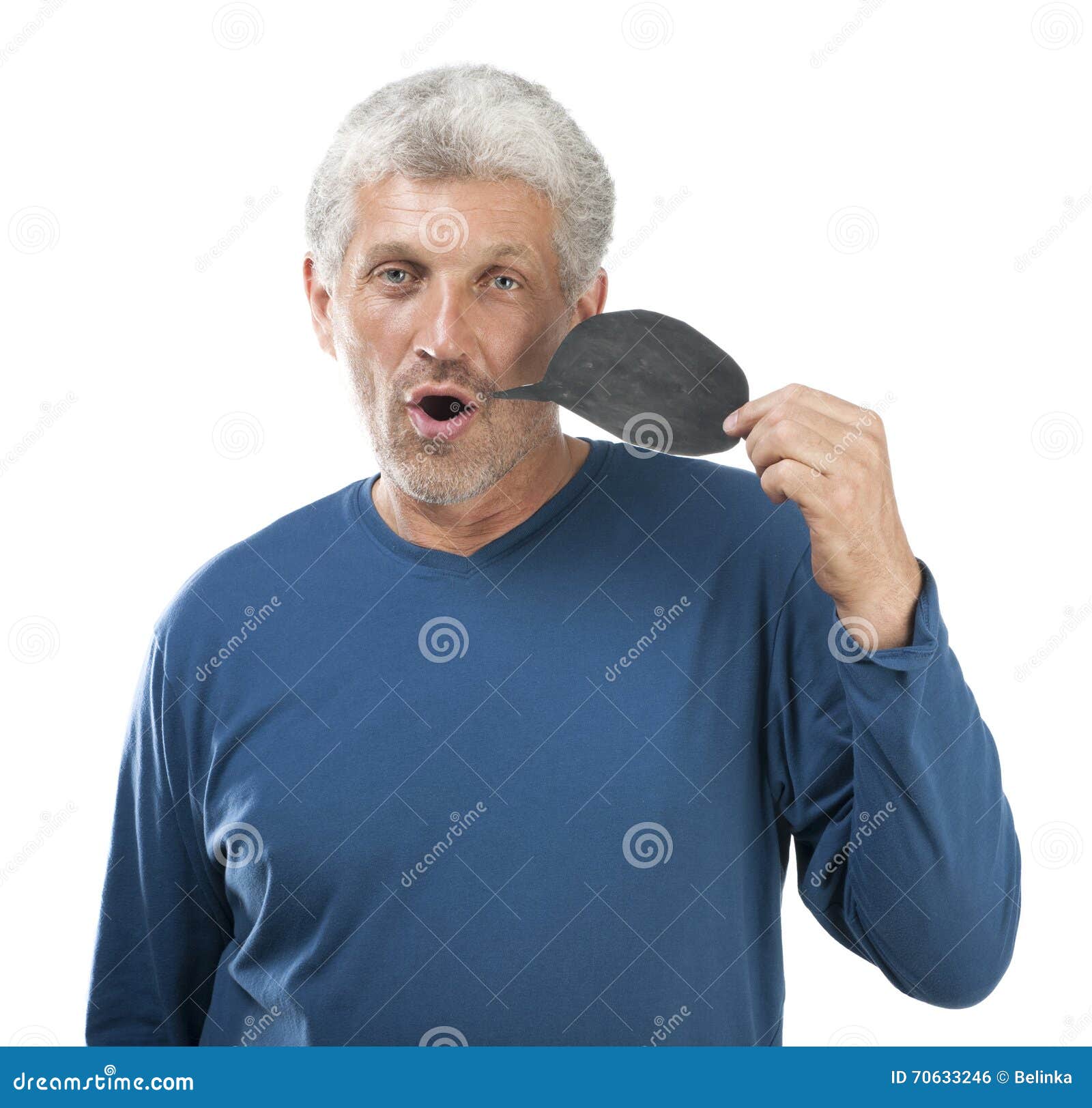 Man Talking with a Sticker on a White Background Isolate Stock Photo ...