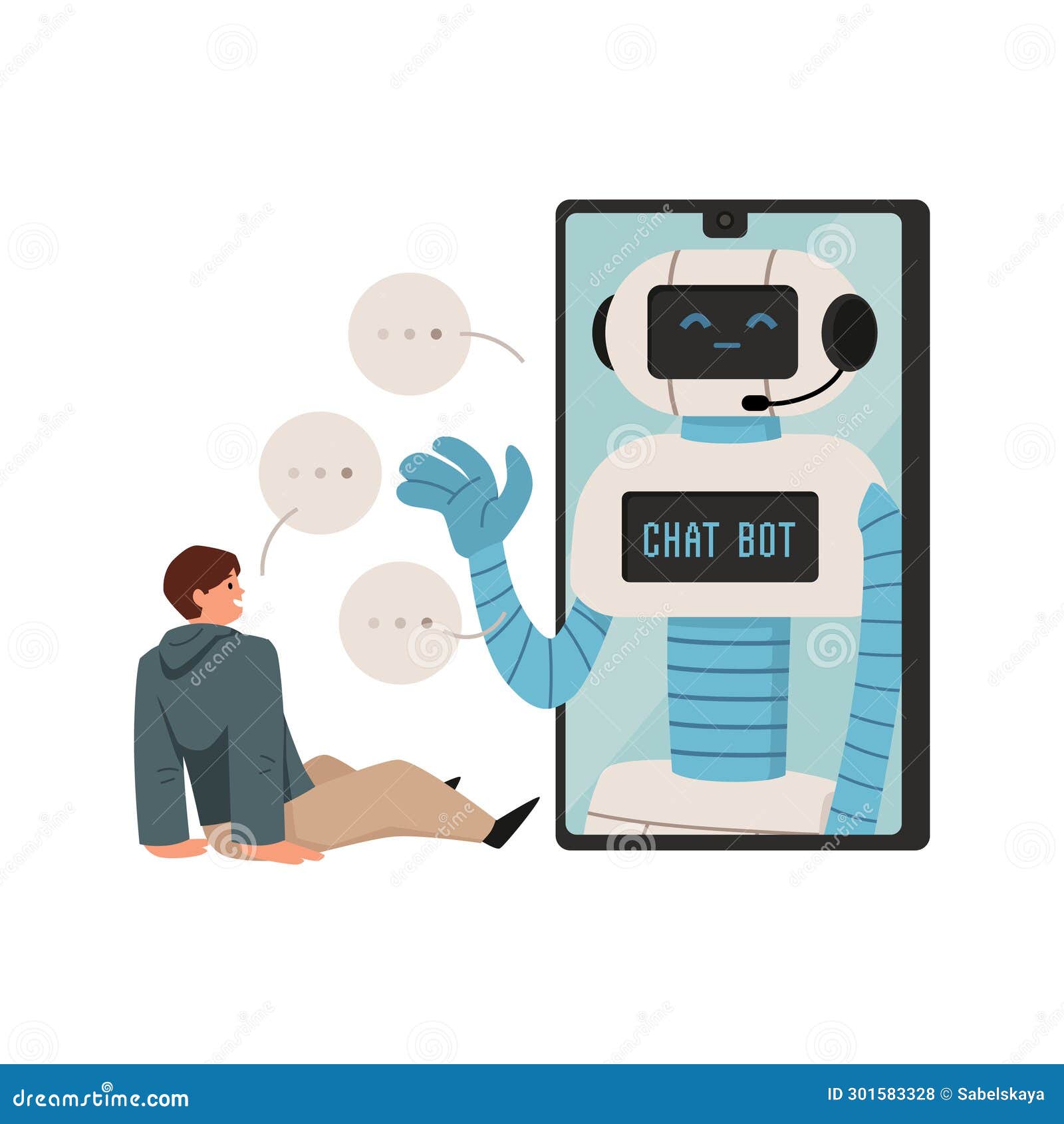 Man Talking To Chat Bot in Smartphone. Stock Vector - Illustration of ...