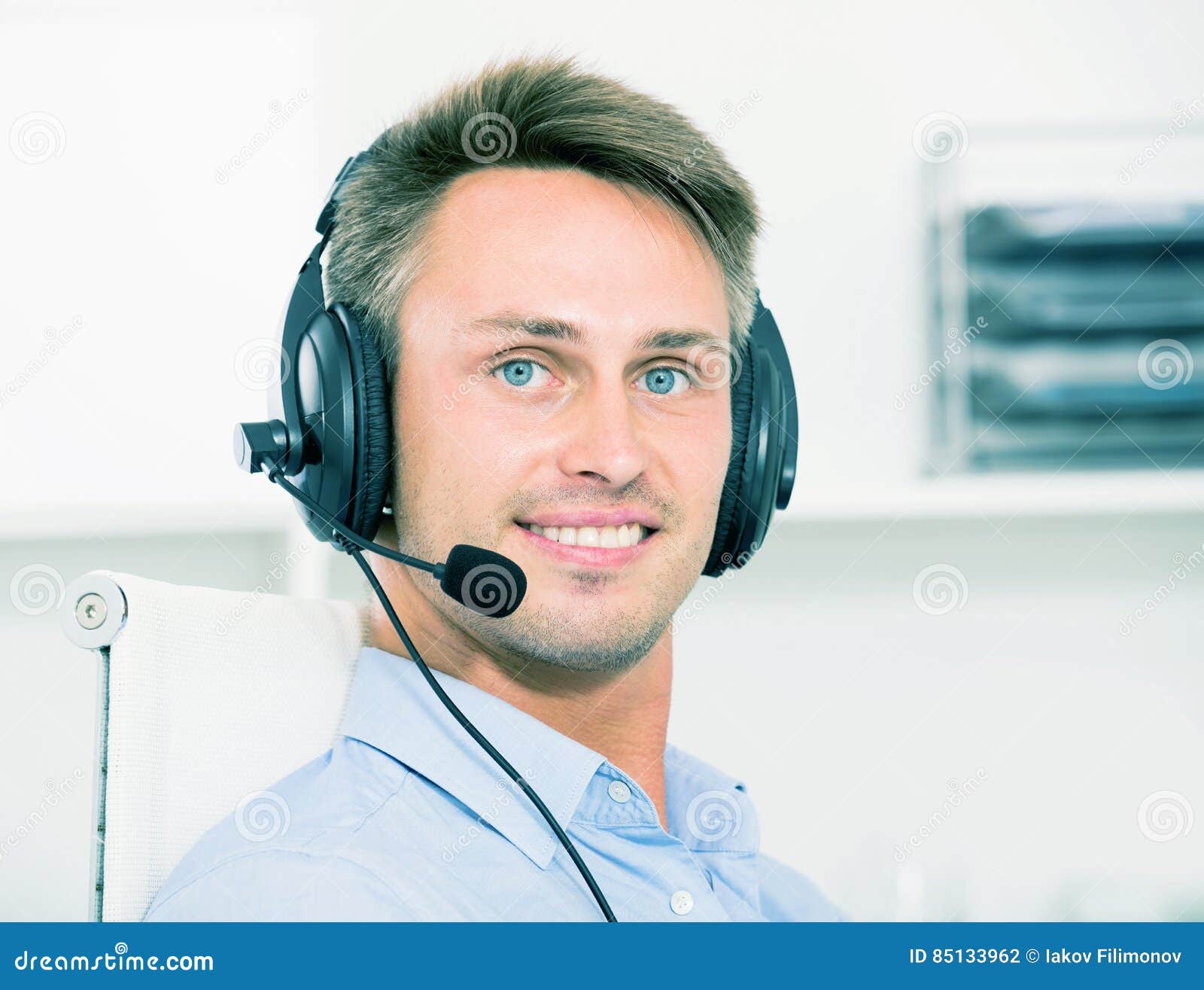 Man Talking Using Hands-free Set Stock Photo - Image of indoors ...