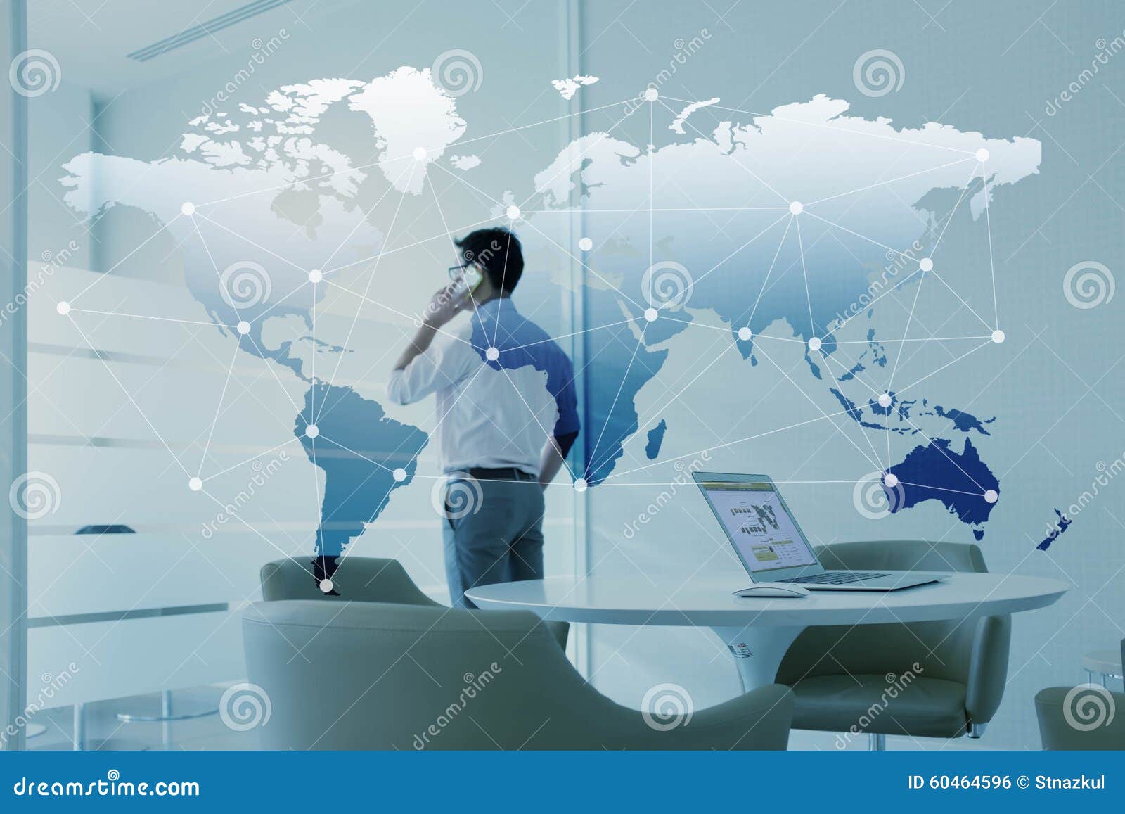 Man Talking Via Mobile Phone and Laptop with Globalization Stock Photo ...