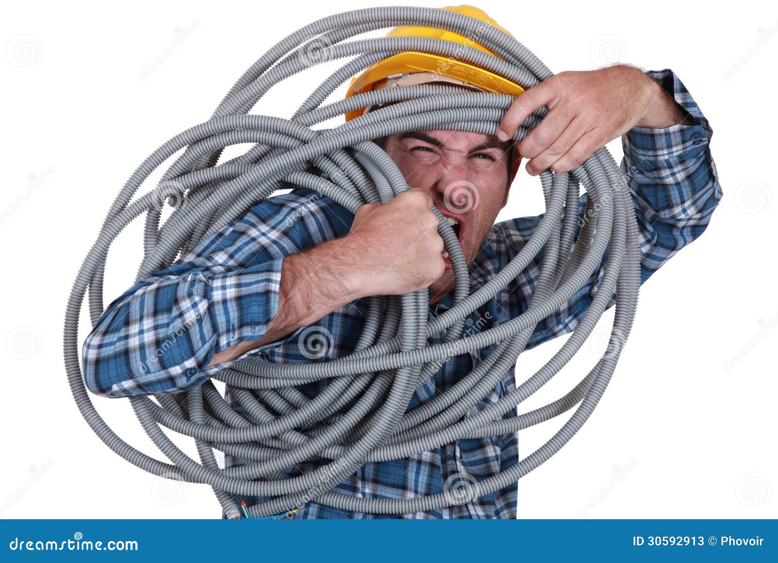 Man tangled in cable stock image. Image of engineer, industrial - 30592913