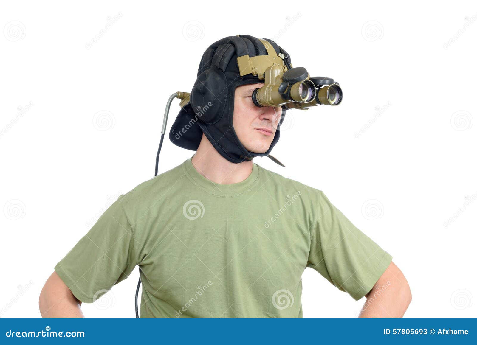 Man with a Tank a Night Vision Device on White Background Stock Image ...