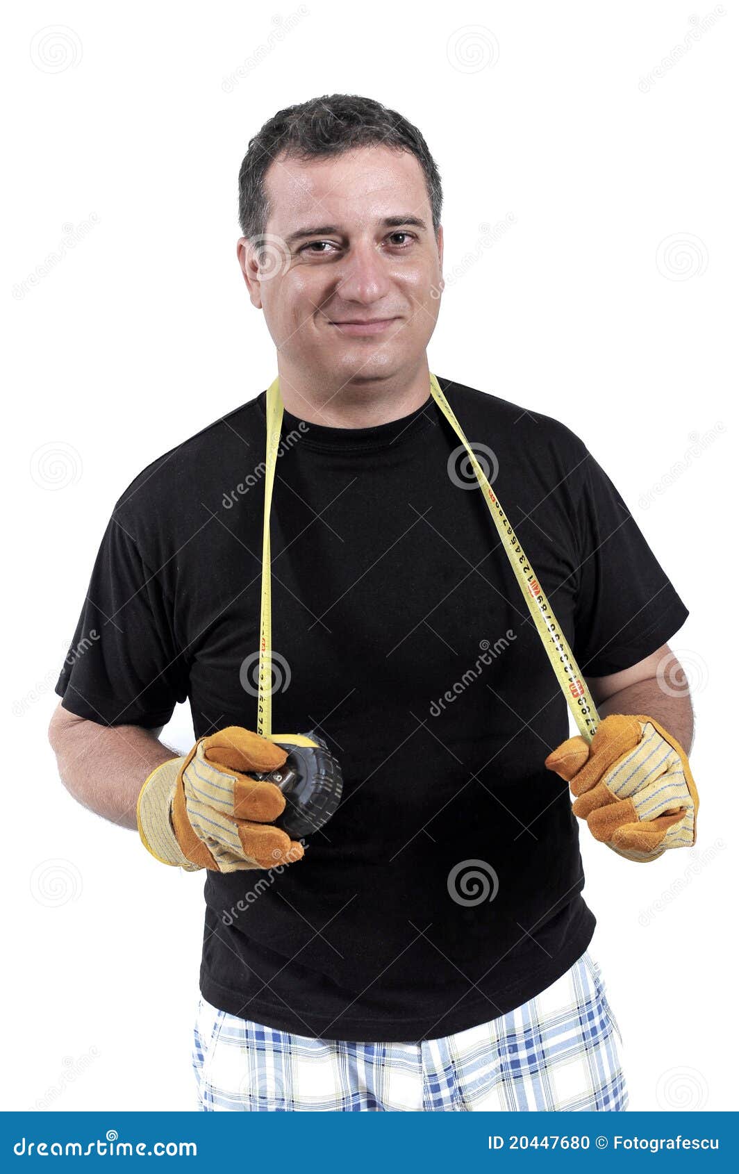 Man with a Tape Measure Around Neck Stock Photo - Image of inches ...