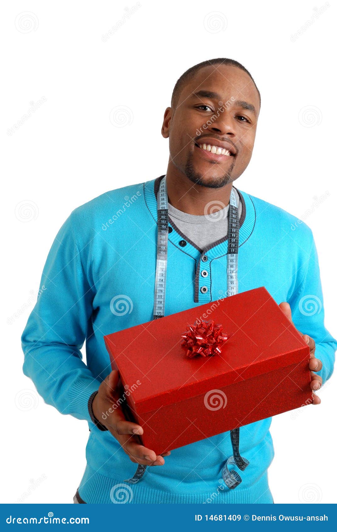 Man with Tape Measure and Gift Box Stock Image - Image of looking ...