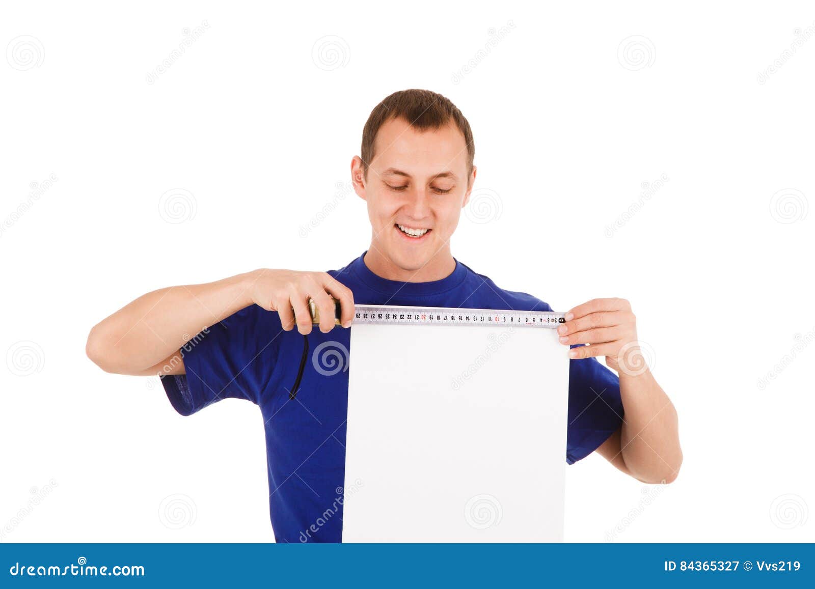 Man with Tape-measure Isolated in White Background. Stock Image - Image ...