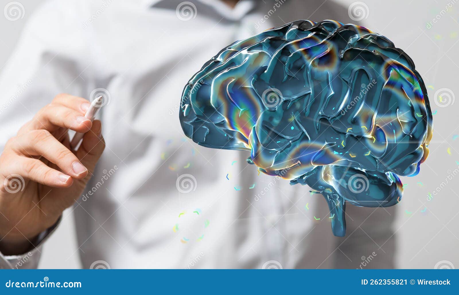 Man Tapping on a 3D Rendering of a Brain - Artificial Intelligence and ...