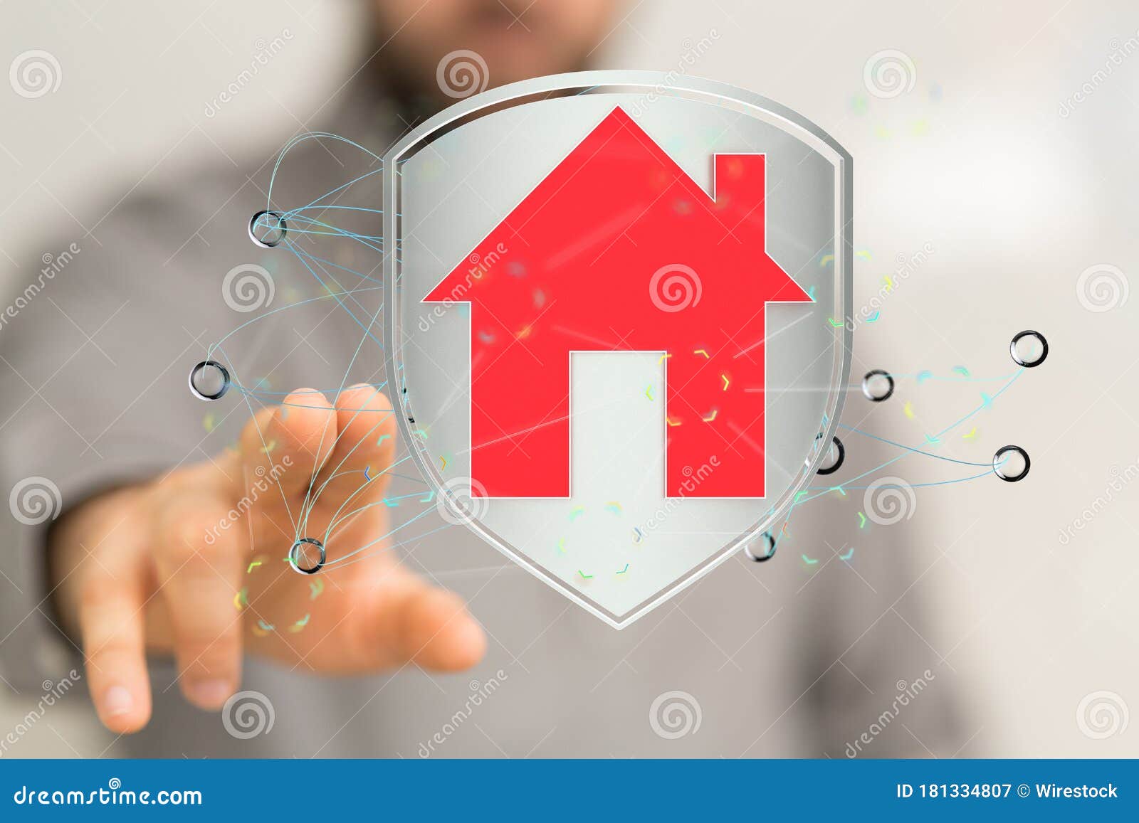 Man Tapping on a Red Graphic Illustration of a House - Security Concept ...