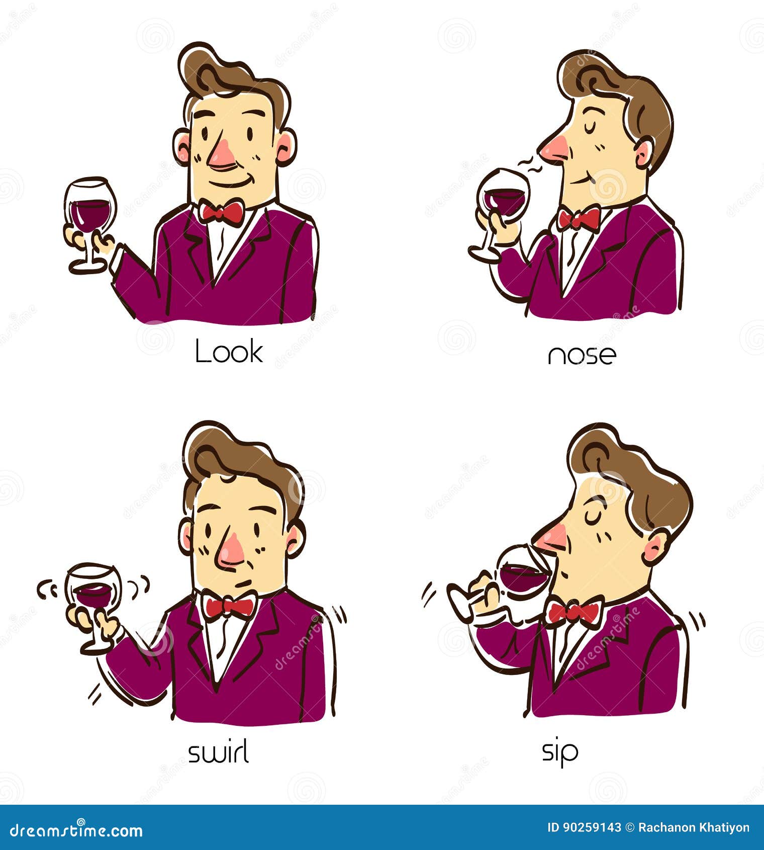 A Man Taste Wine in Four Steps Method. Stock Illustration ...
